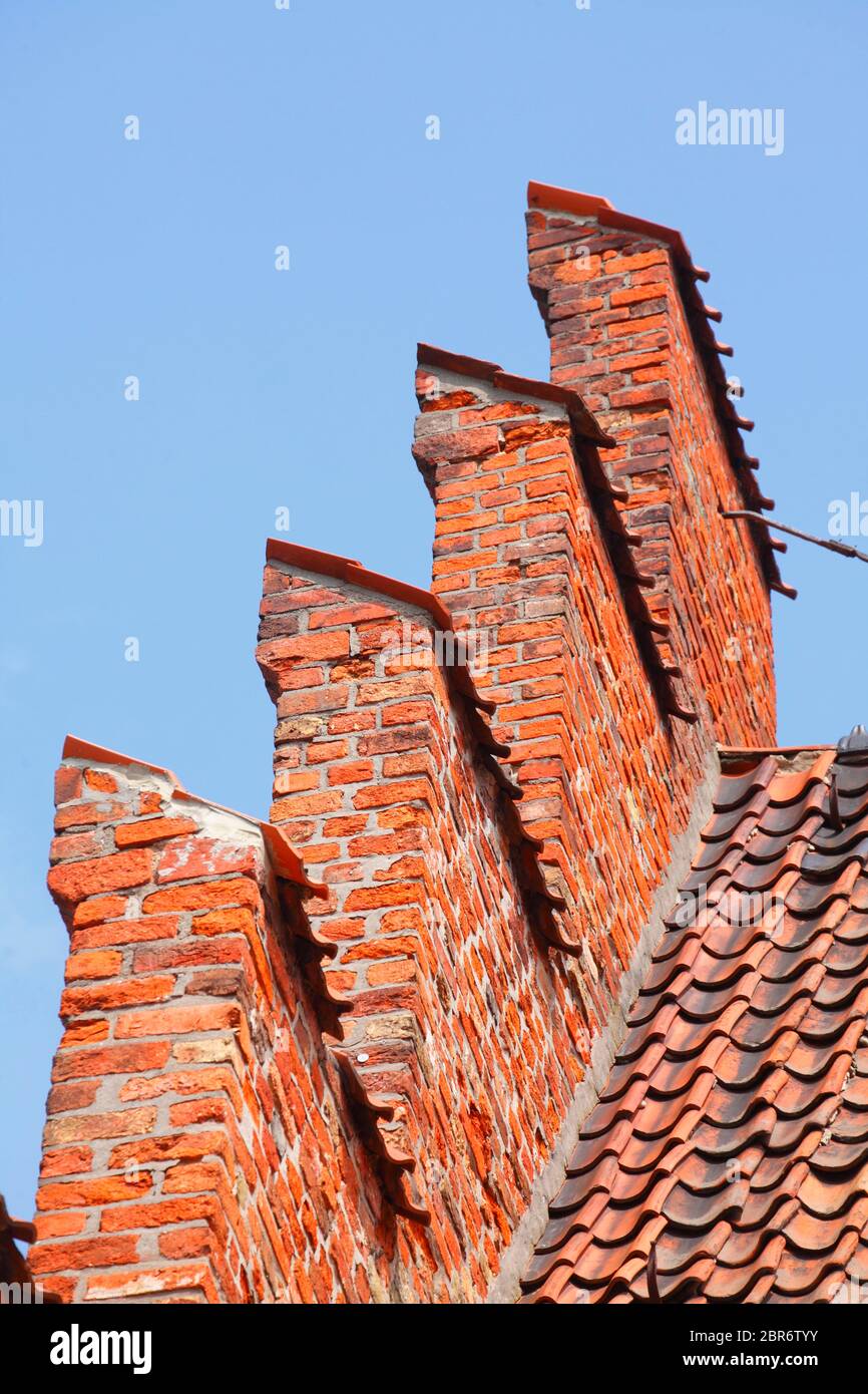 Red roof gable, roof, roof tile, Treppengiebel, Lübeck, Schleswig ...