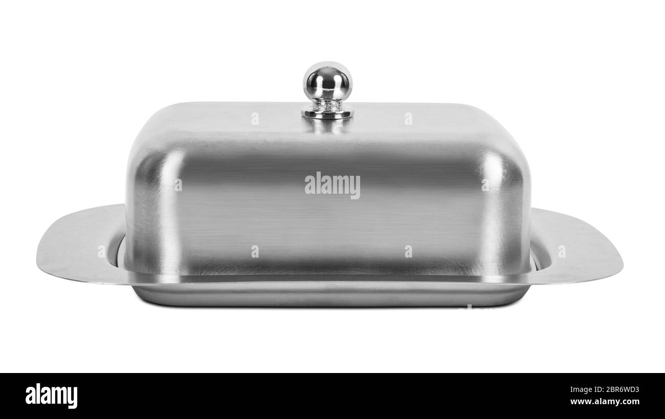 Metal butter container isolated on white background with clipping path ...