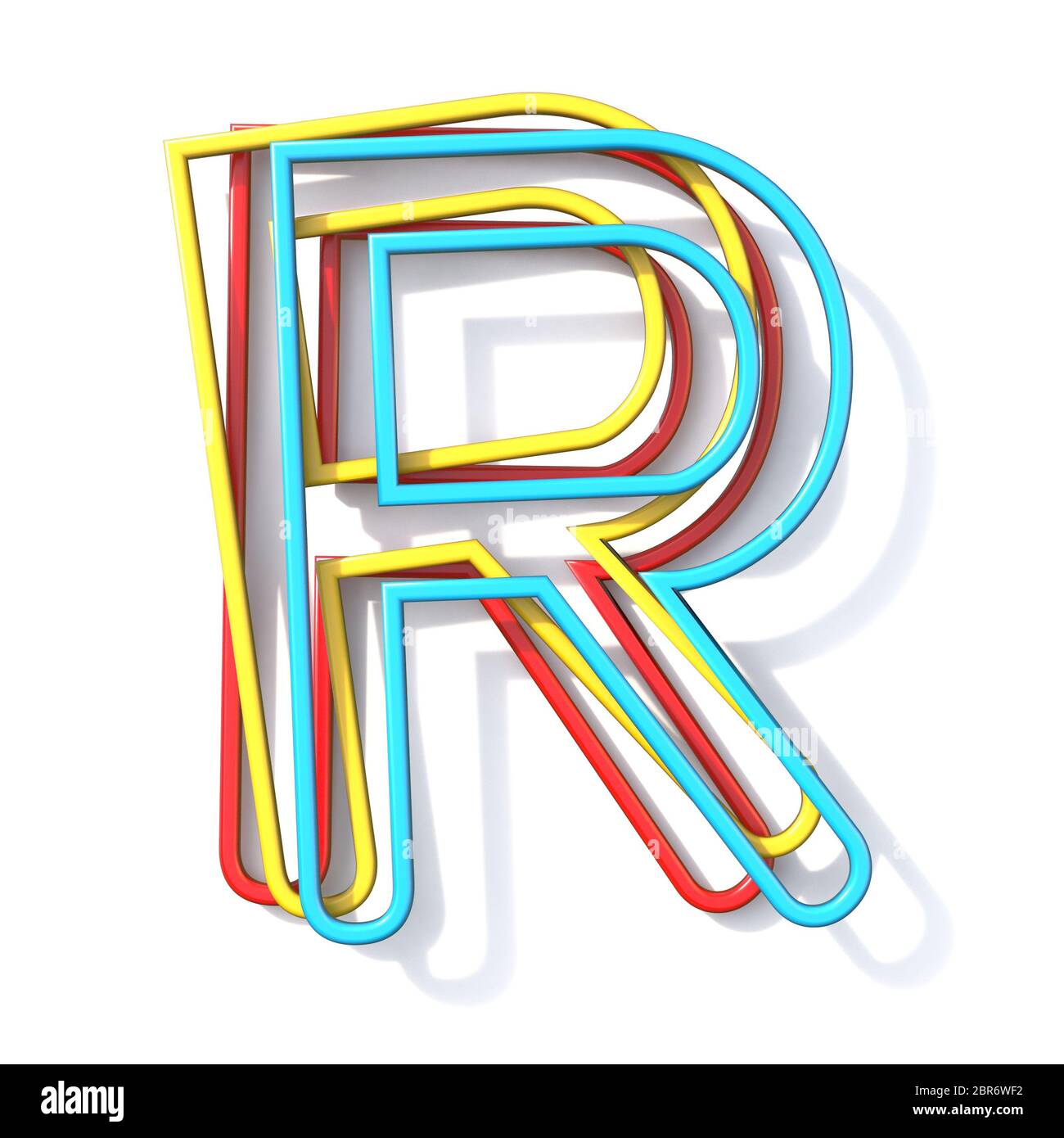 Three basic color wire font Letter R 3D rendering illustration isolated ...