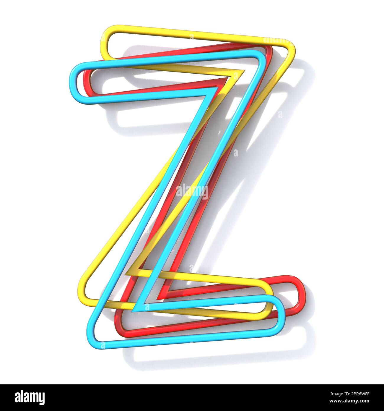 Three basic color wire font Letter Z 3D rendering illustration isolated ...