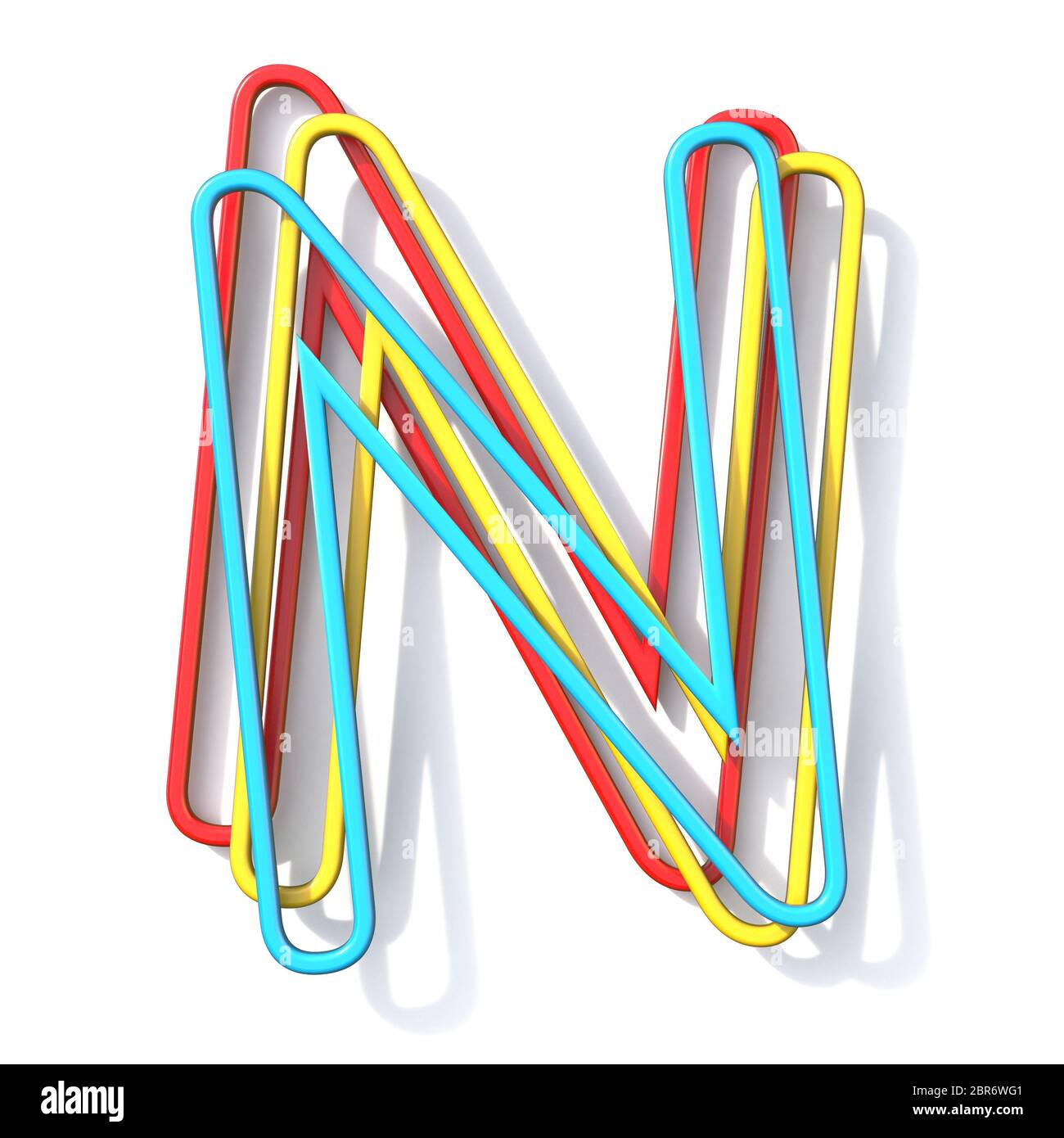 Three basic color wire font Letter N 3D rendering illustration isolated ...