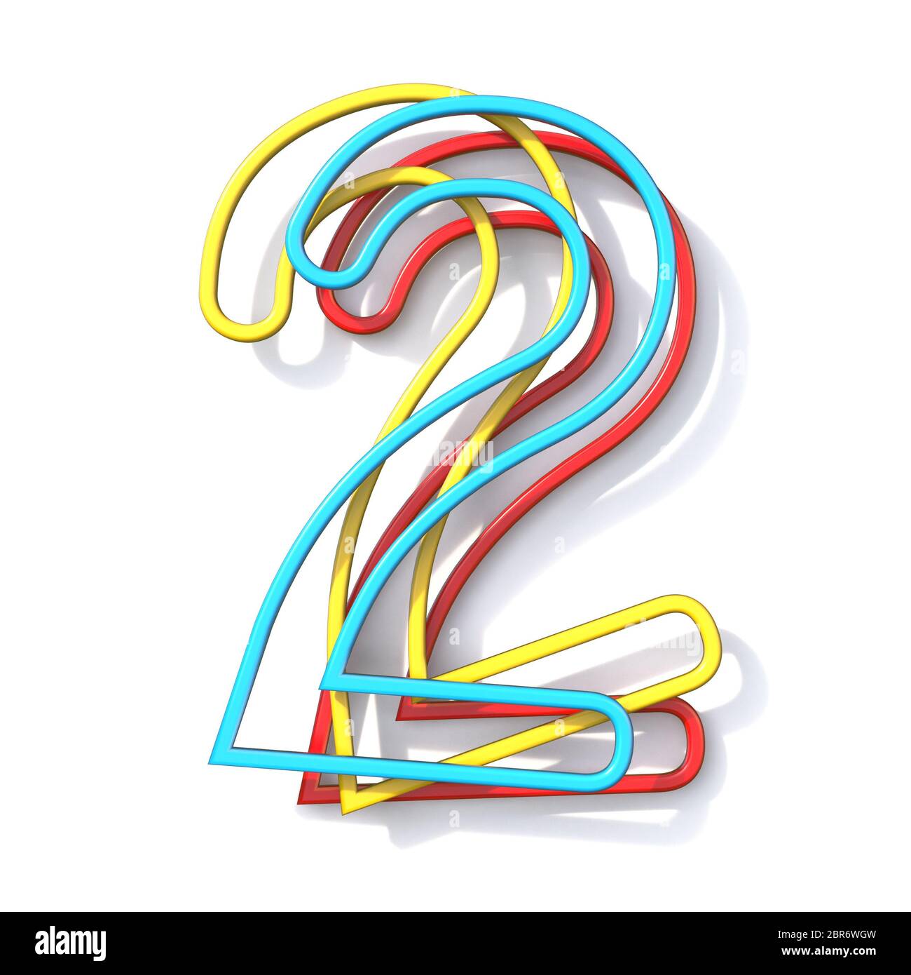 Three basic color wire font number 2 TWO 3D rendering illustration ...