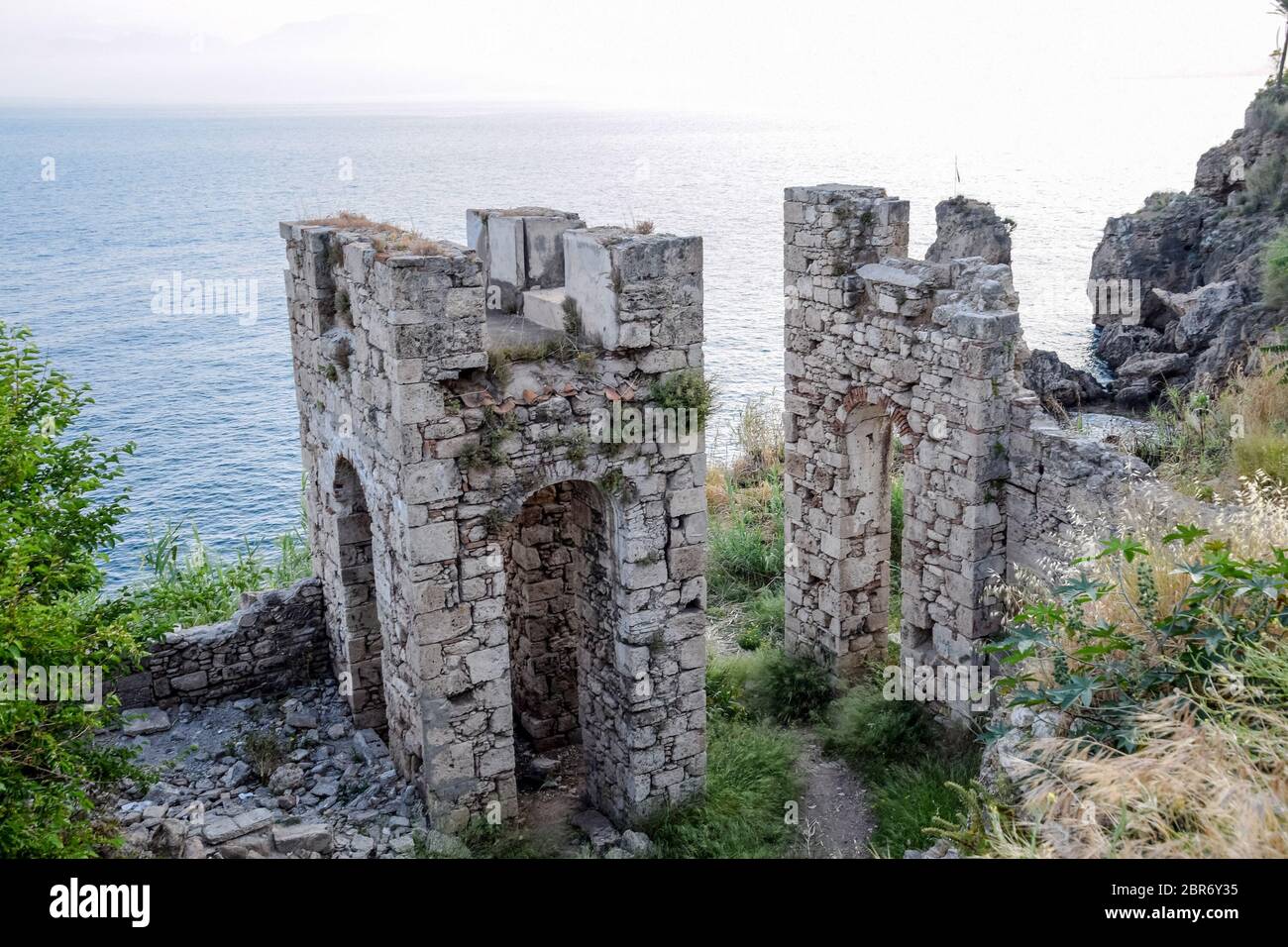 Ruins of ancient buildings on the coast of Antalya. Ancient buildings ...