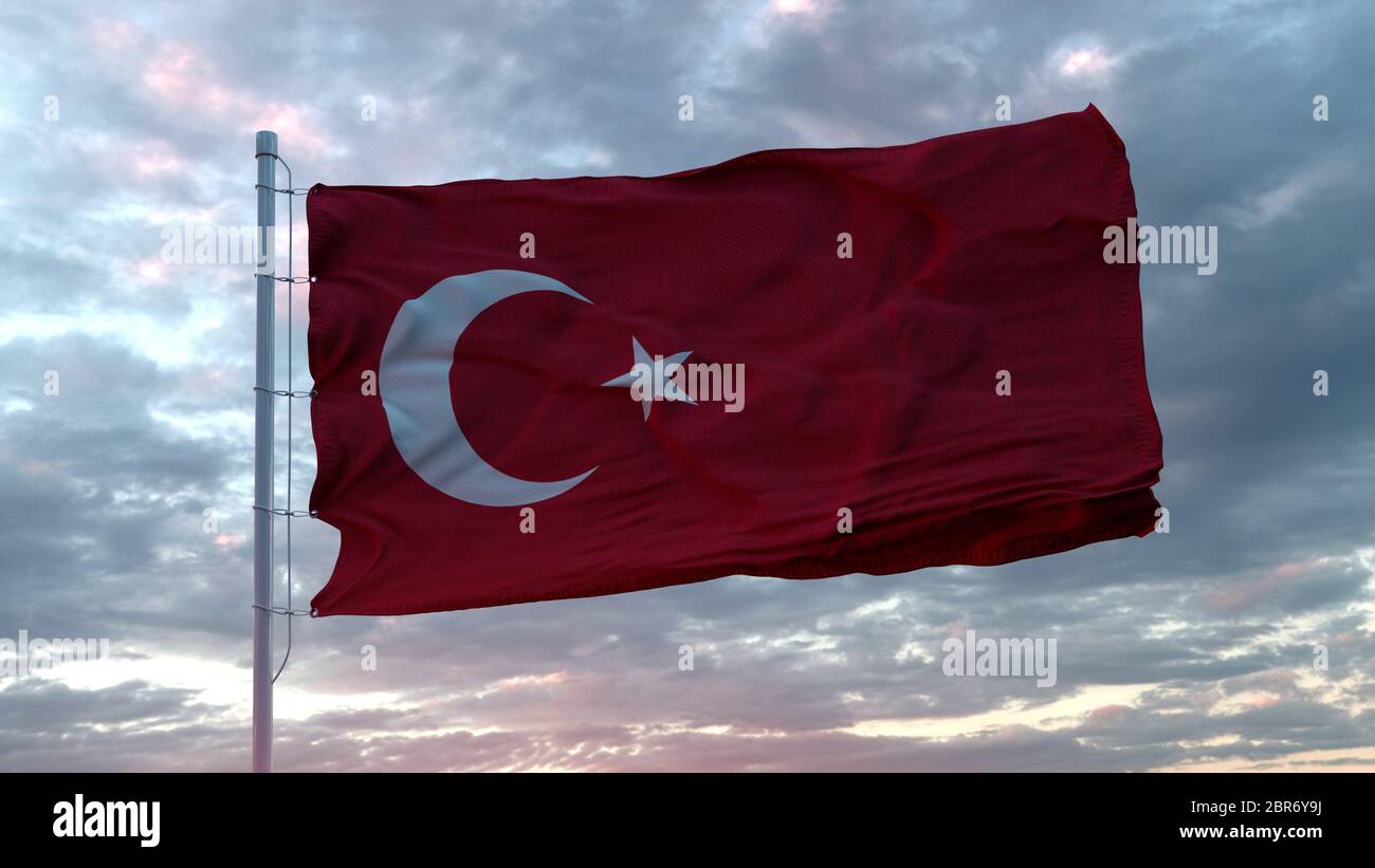 Turkey flag on beautiful sky background. 3D illustration Stock Photo ...
