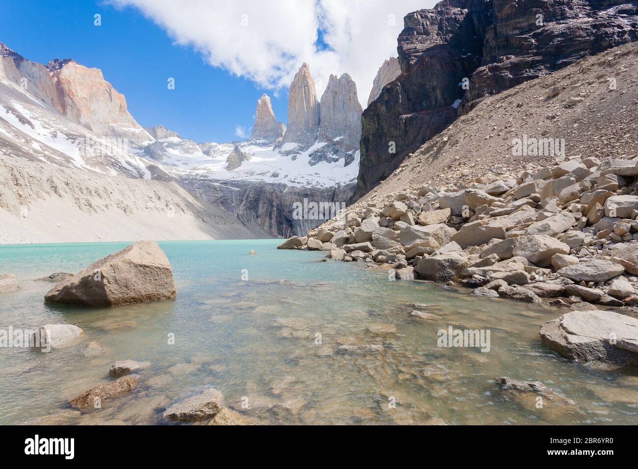 Torres del Paine peaks view, Chile. Base Las Torres viewpoint. Chilean ...