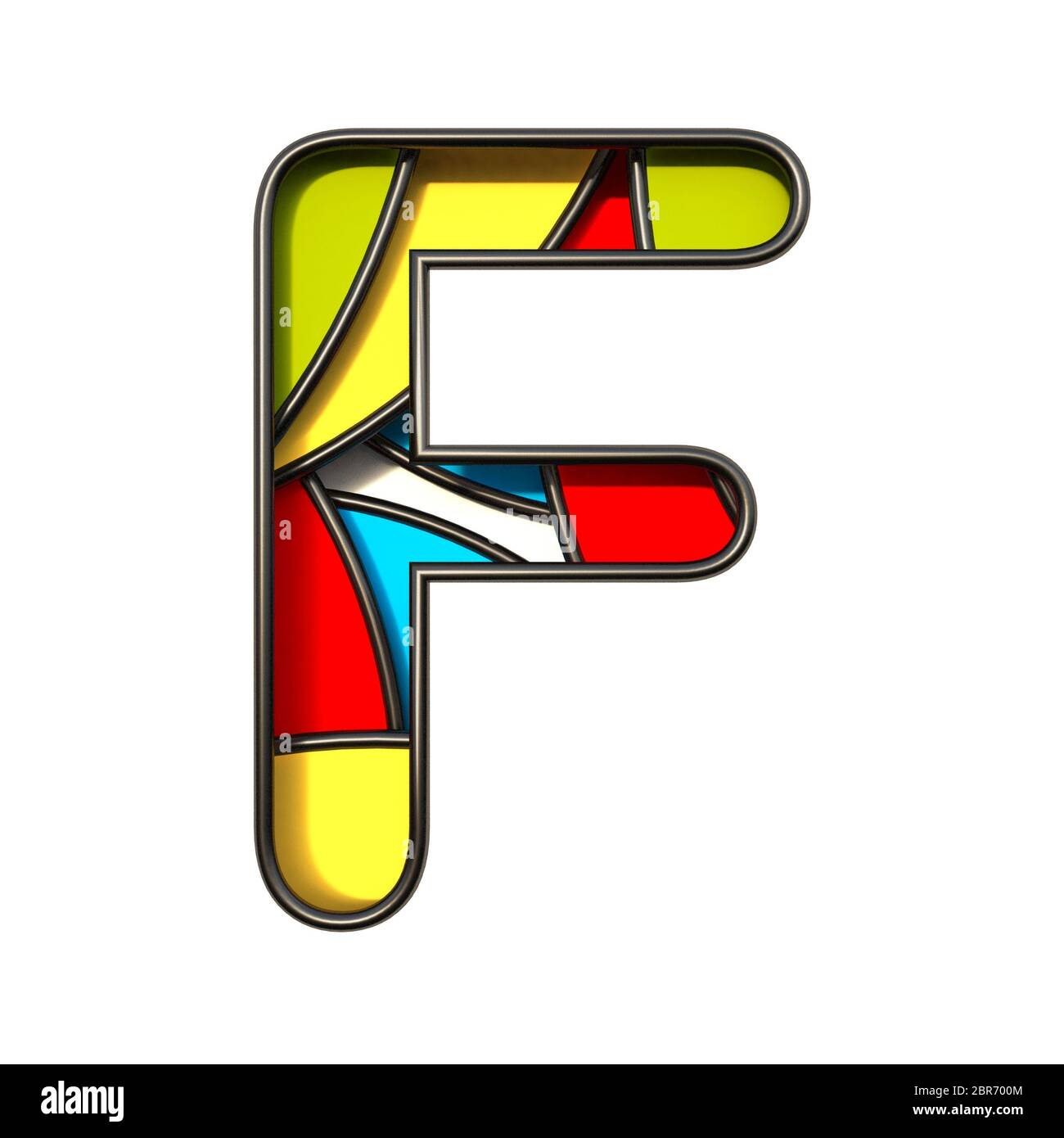 Multi color layers font Letter F 3D rendering illustration isolated on ...