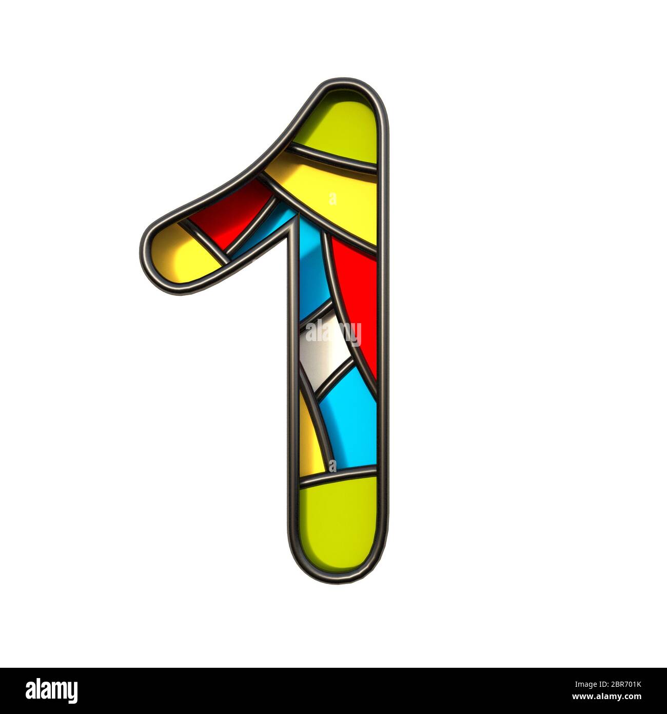 Multi color layers font Number 1 ONE 3D rendering illustration isolated ...