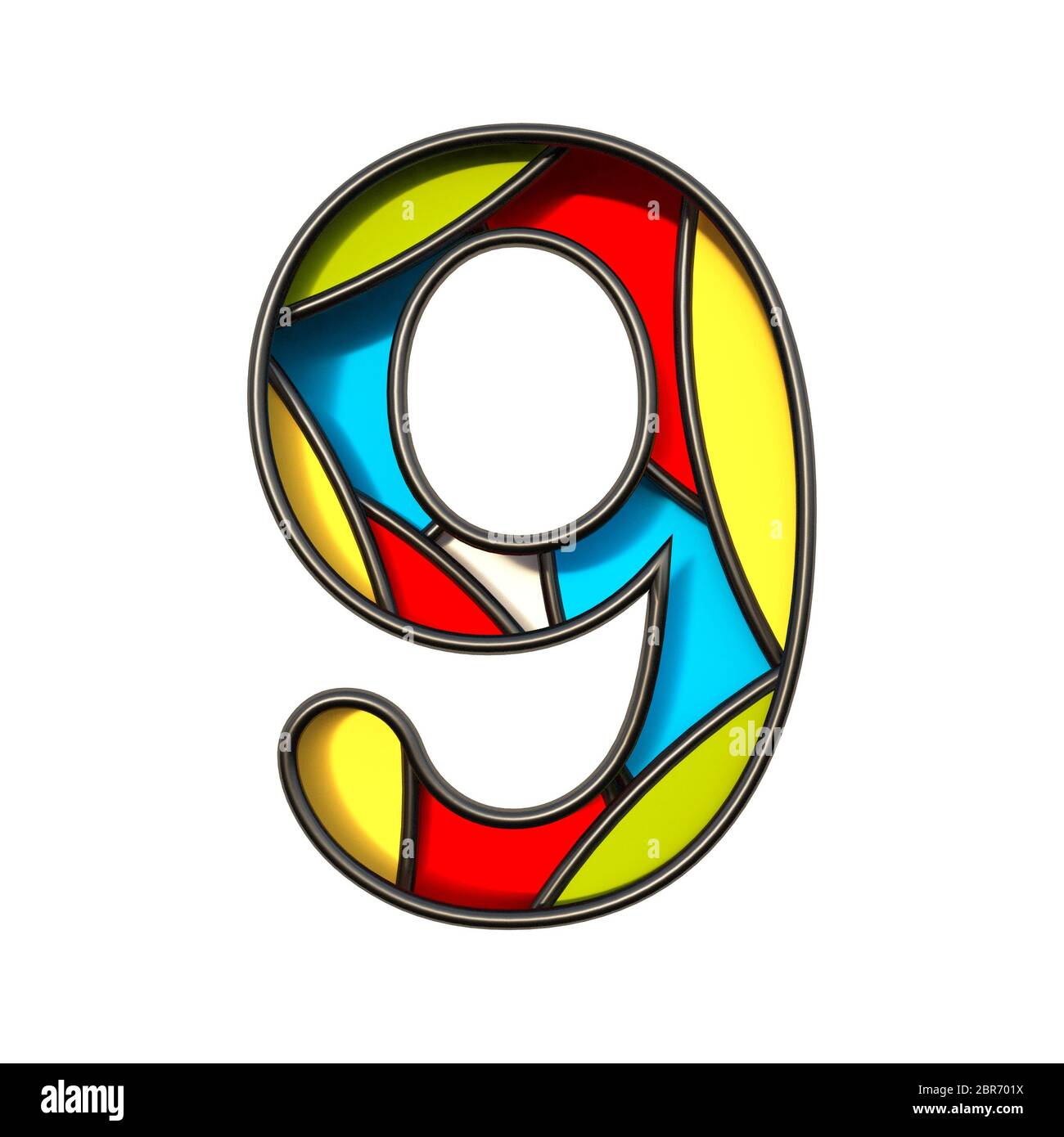 Multi color layers font Number 9 NINE 3D rendering illustration ...