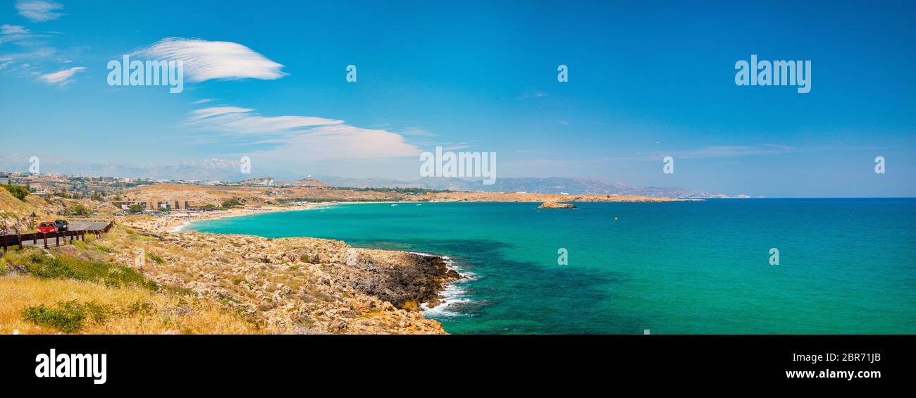 Greek holidays - beautiful Karteros beach with turquoise sea. Crete ...