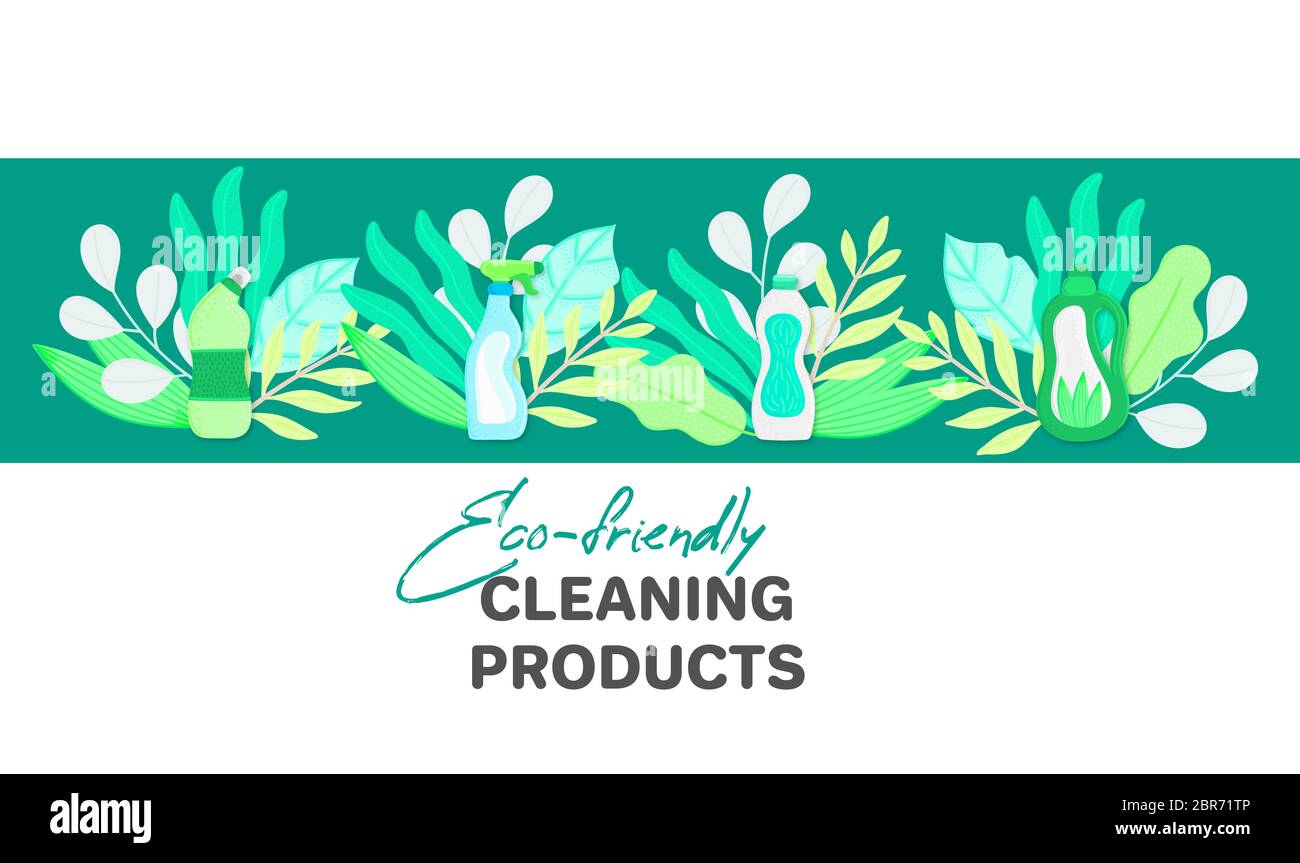 Vector background with eco friendly household cleaning supplies ...
