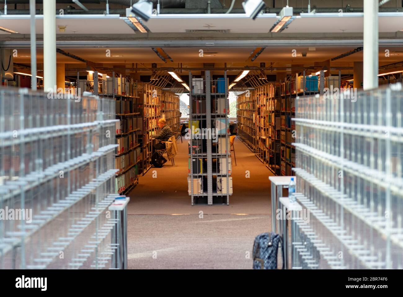 February 18, 2019. Warsaw, Poland. University Library. Bookshelf in ...