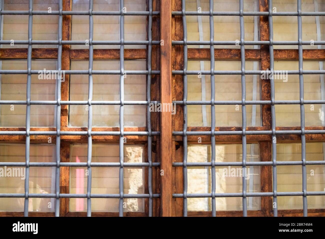Lattices on the windows. Metal bars in front of the window frame Stock ...