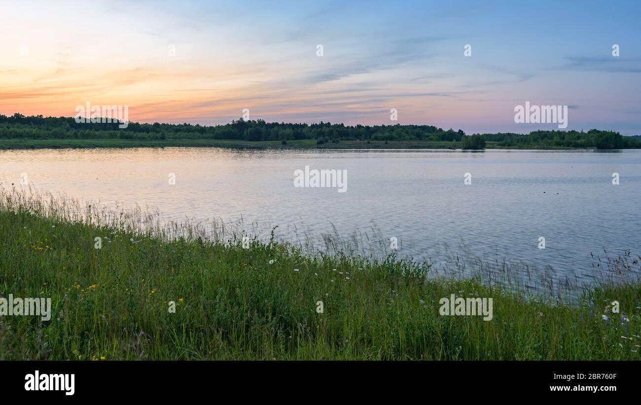 Panoramic view of Pogoria 4 lake at sunset in Dabrowa Gornicza, Poland ...