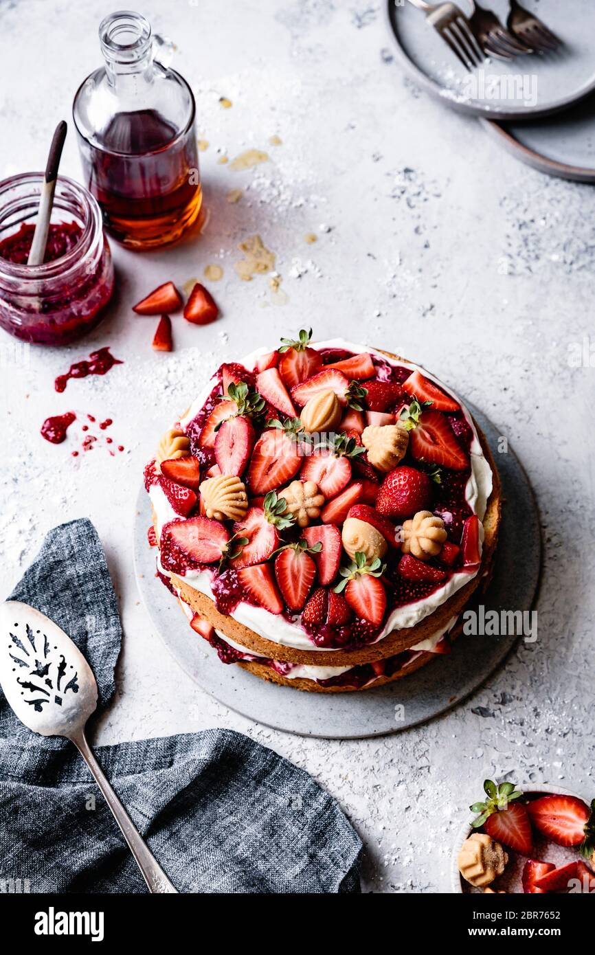 Gluten free strawberry maple cream cake Stock Photo - Alamy