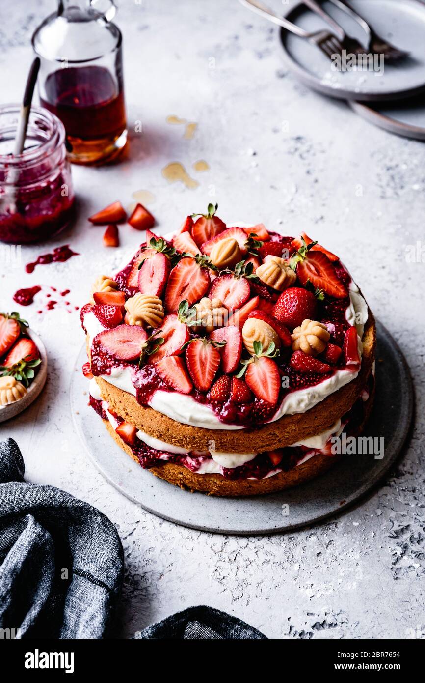 Gluten free strawberry maple cream cake Stock Photo - Alamy