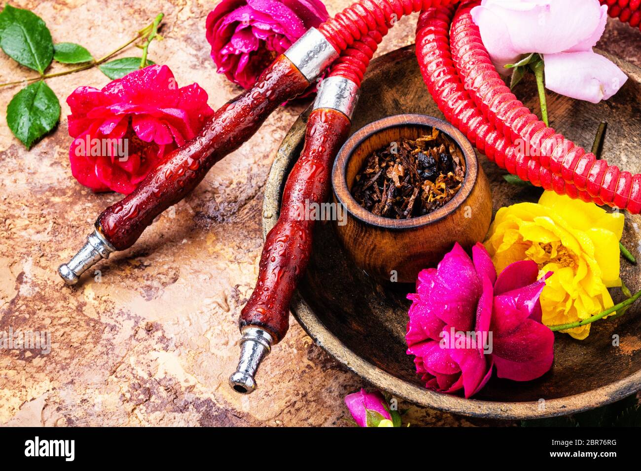 Turkish smoking hookah with the scent of tea rose. Flower tobacco ...
