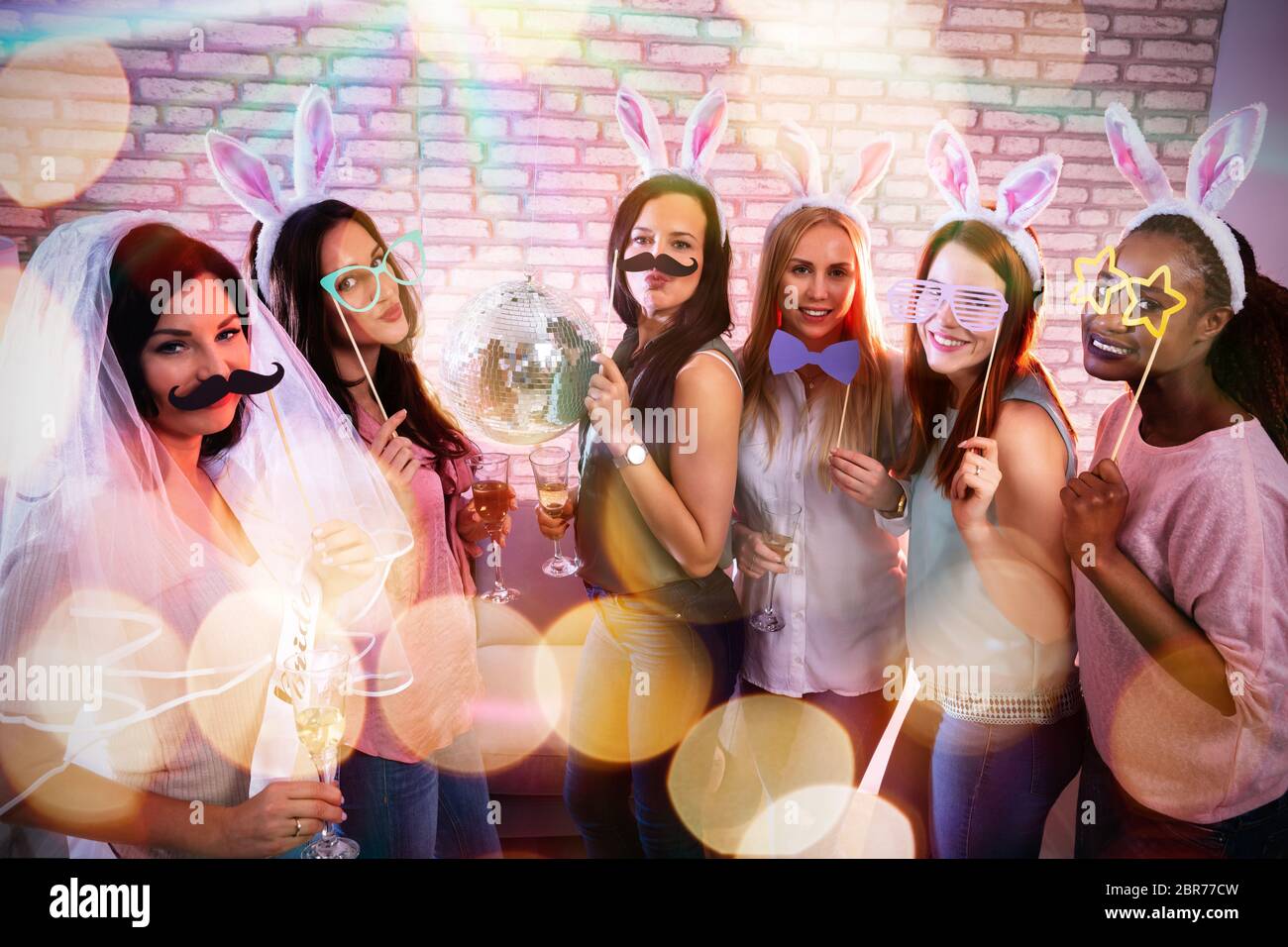 Beautiful Women Enjoying Bachelorette Party With Drinks At Pub Stock ...