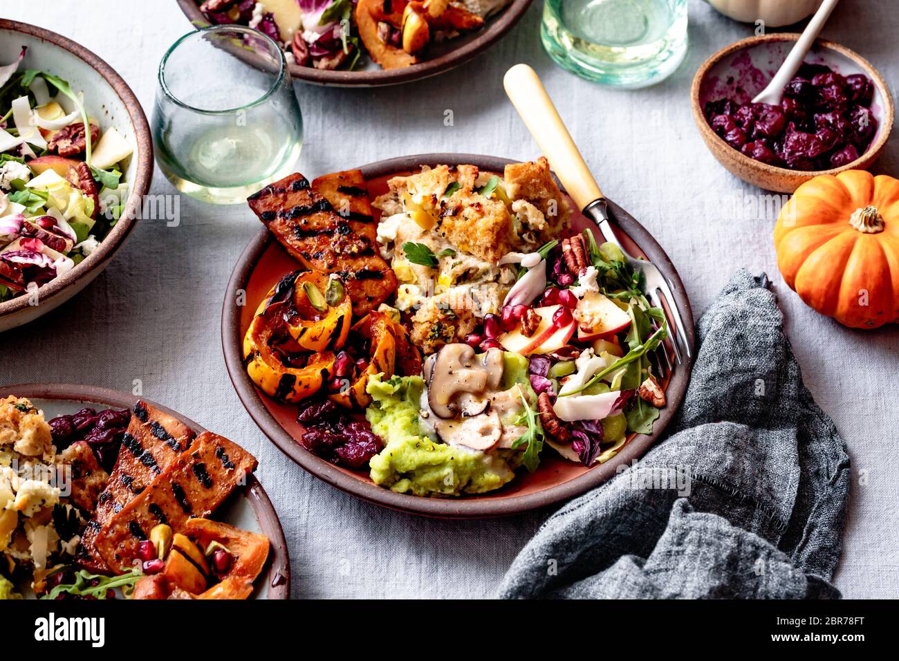 Selection of food on a plate at a thanksgiving dinner Stock Photo - Alamy