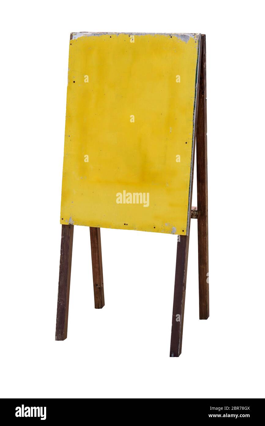 Old wooden advertising stand isolated on white background with clipping ...