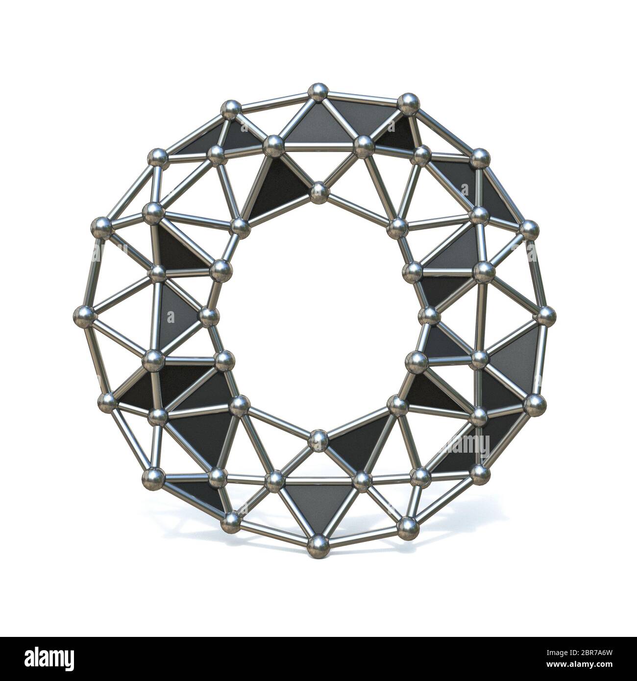Wire low poly black metal Font Letter O 3D render illustration isolated ...