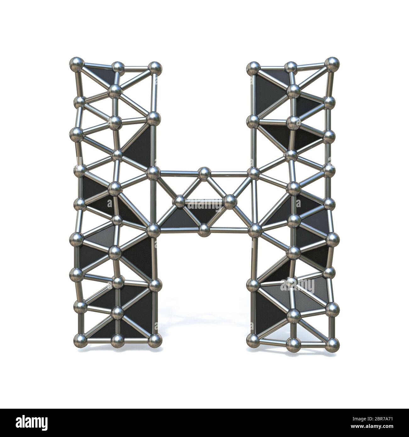 Wire low poly black metal Font Letter H 3D render illustration isolated ...
