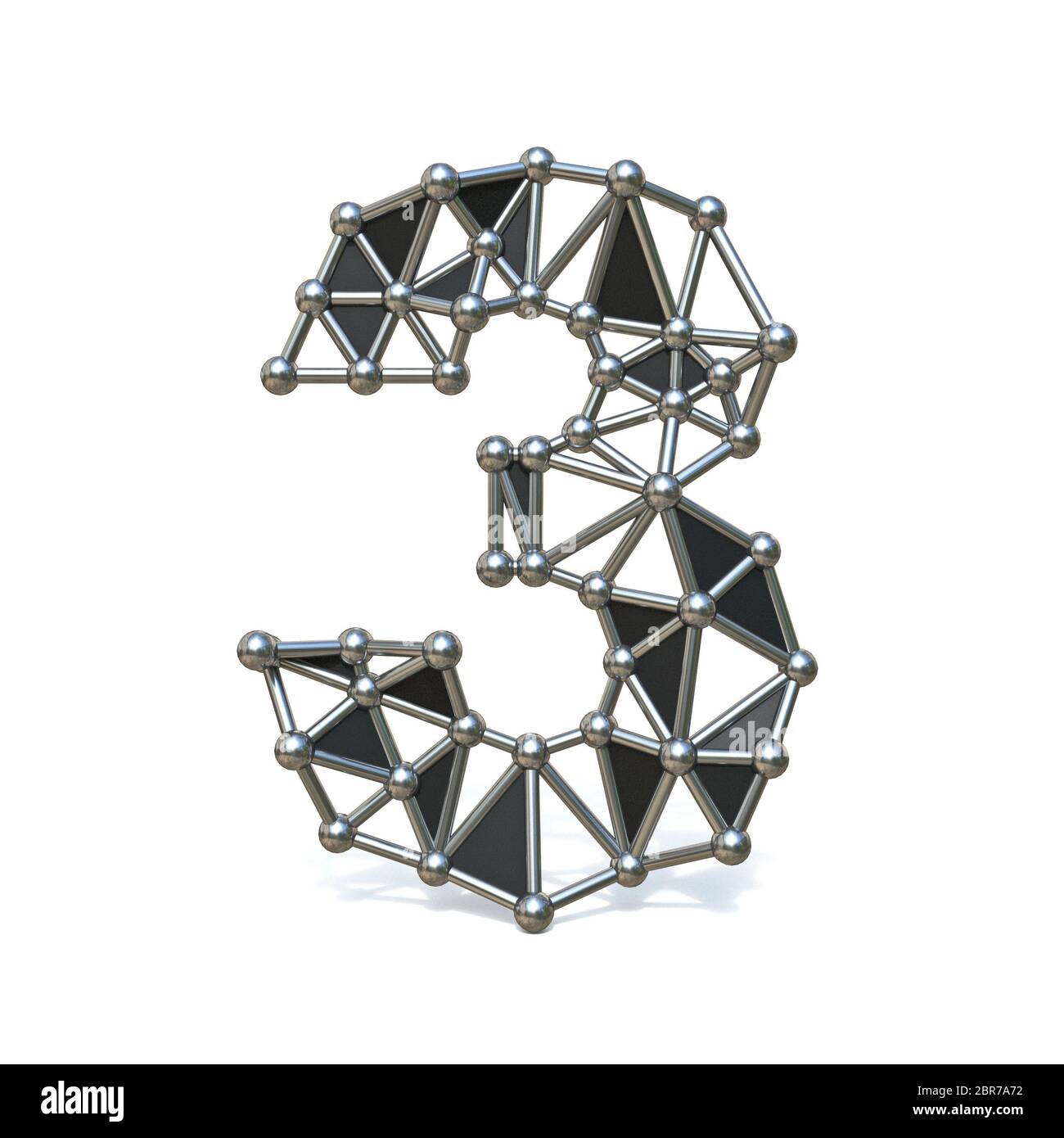 Wire low poly black metal Number 3 THREE 3D render illustration ...