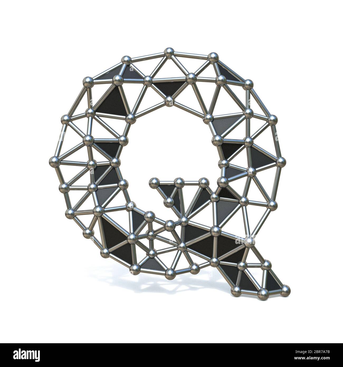 Wire low poly black metal Font Letter Q 3D render illustration isolated ...