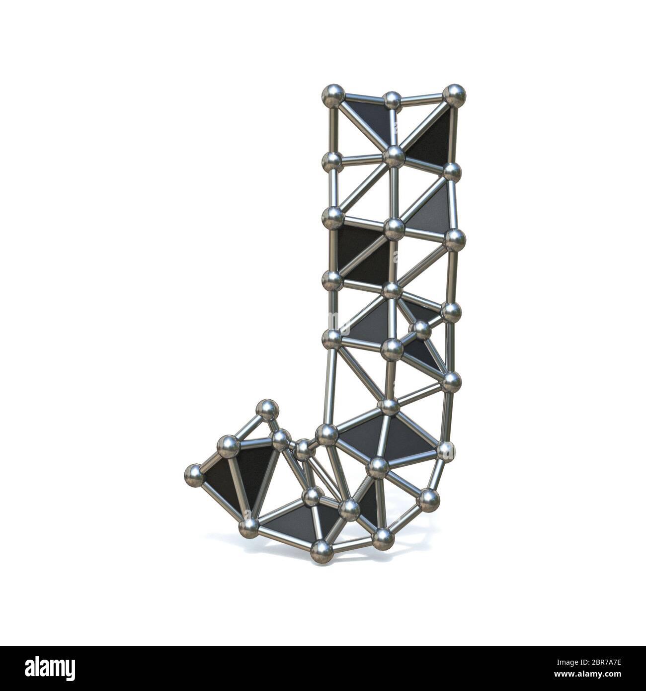 Wire low poly black metal Font Letter J 3D render illustration isolated ...