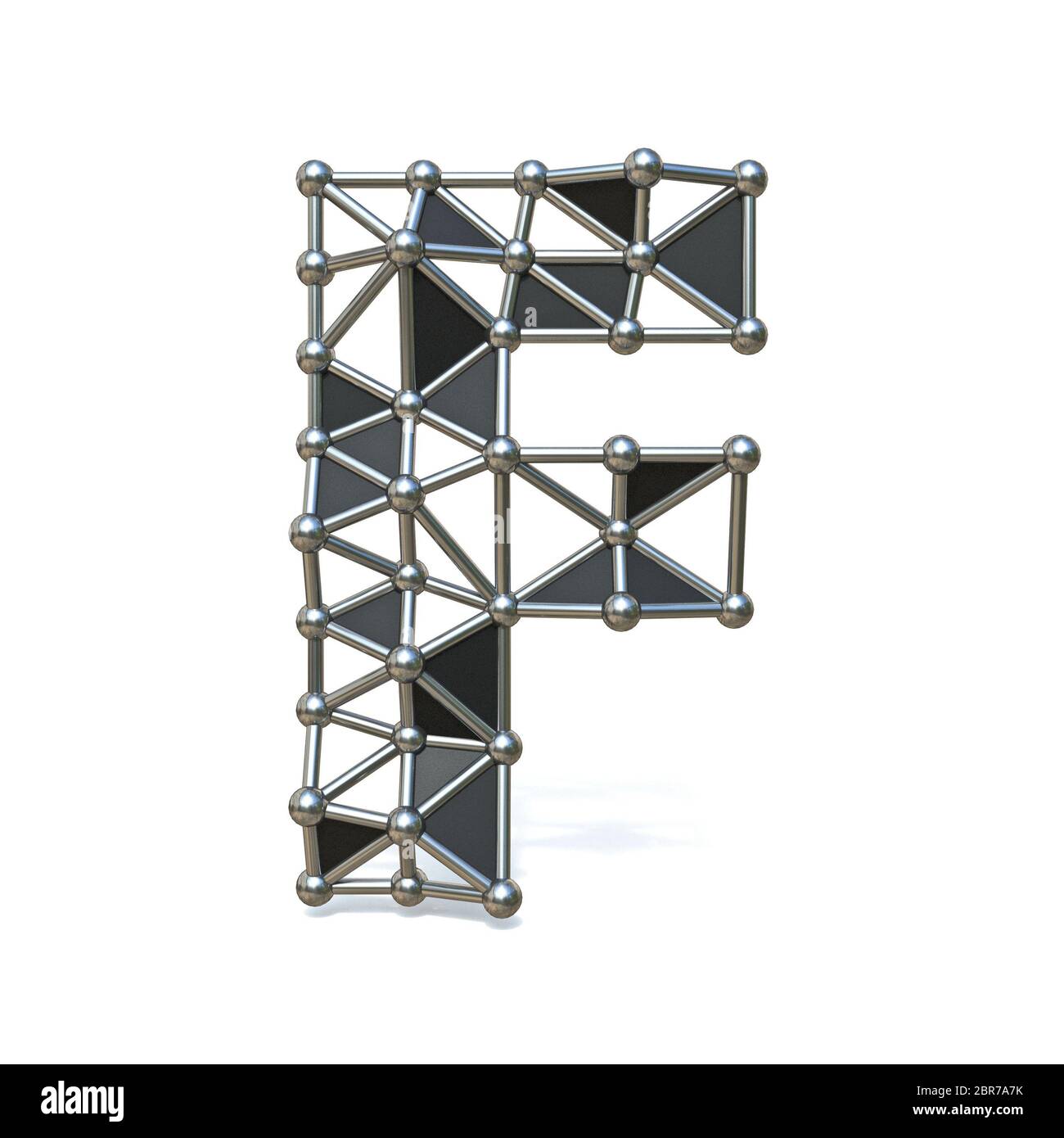 Wire low poly black metal Font Letter F 3D render illustration isolated ...