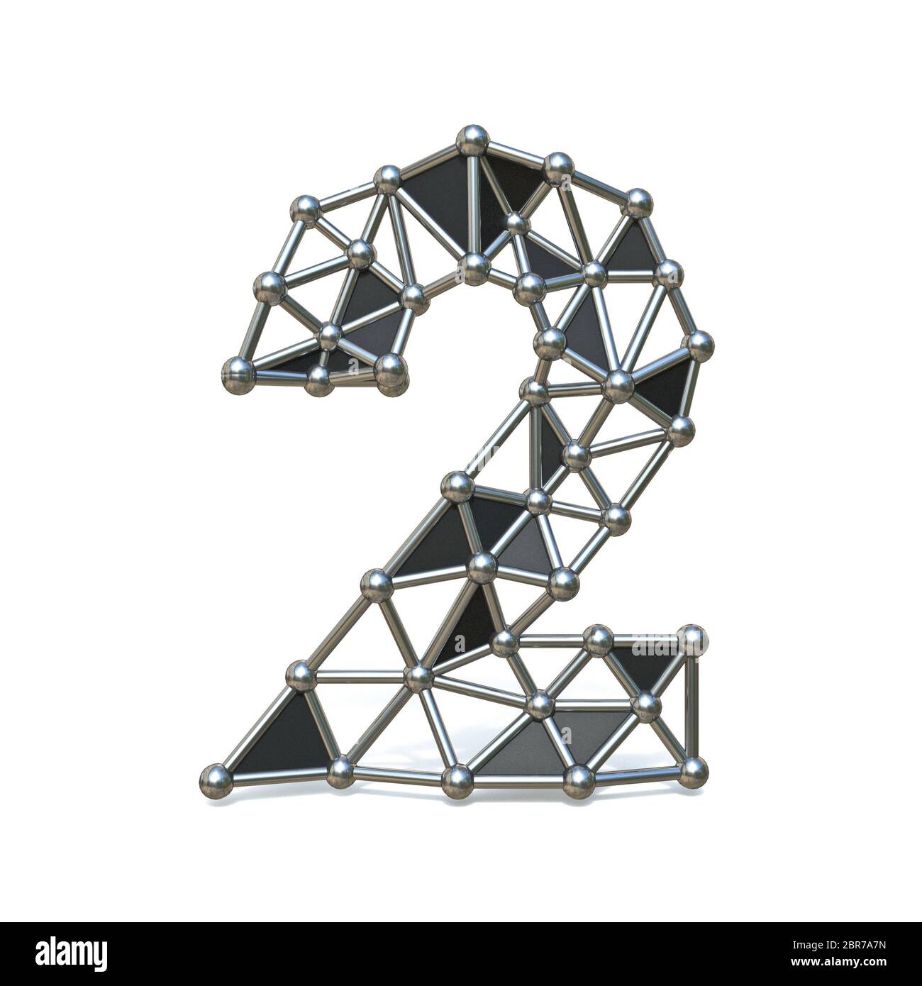 Wire low poly black metal Number 2 TWO 3D render illustration isolated ...