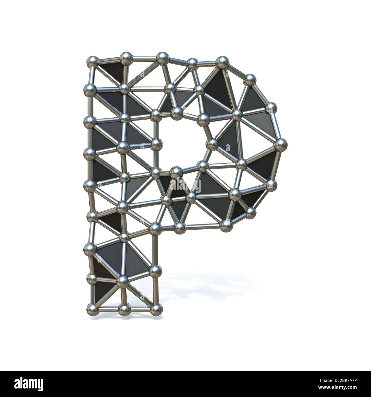 Wire low poly black metal Font Letter P 3D render illustration isolated ...
