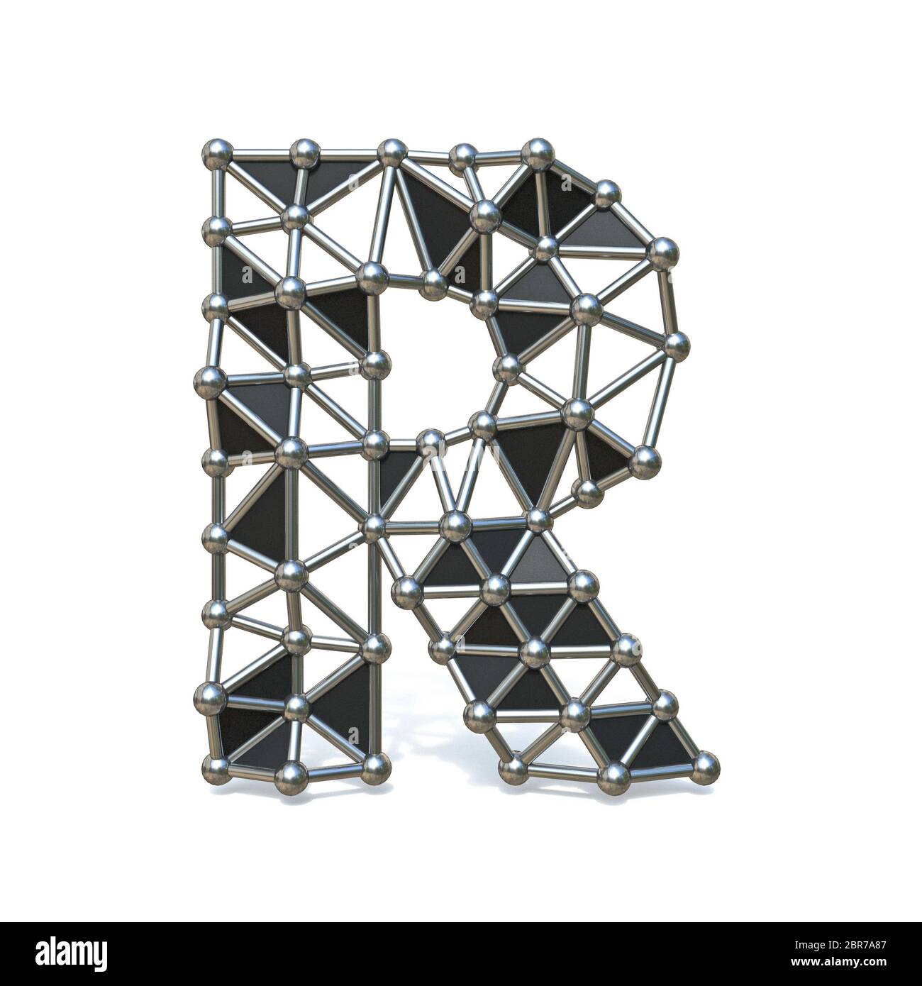 Wire low poly black metal Font Letter R 3D render illustration isolated ...