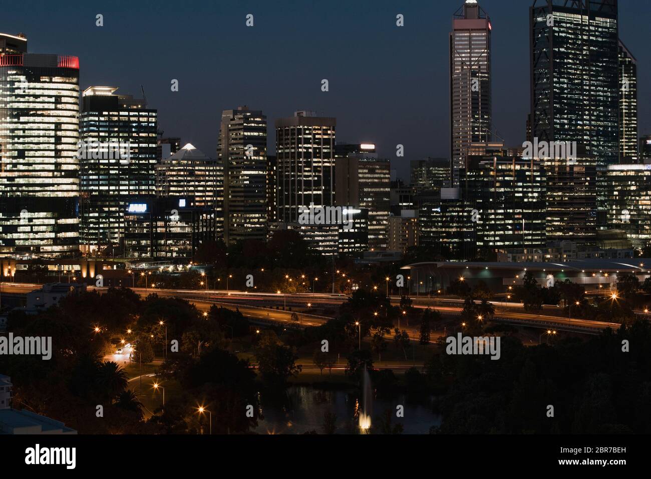 Wide shot of Perth's illuminated skyline at night Stock Photo - Alamy