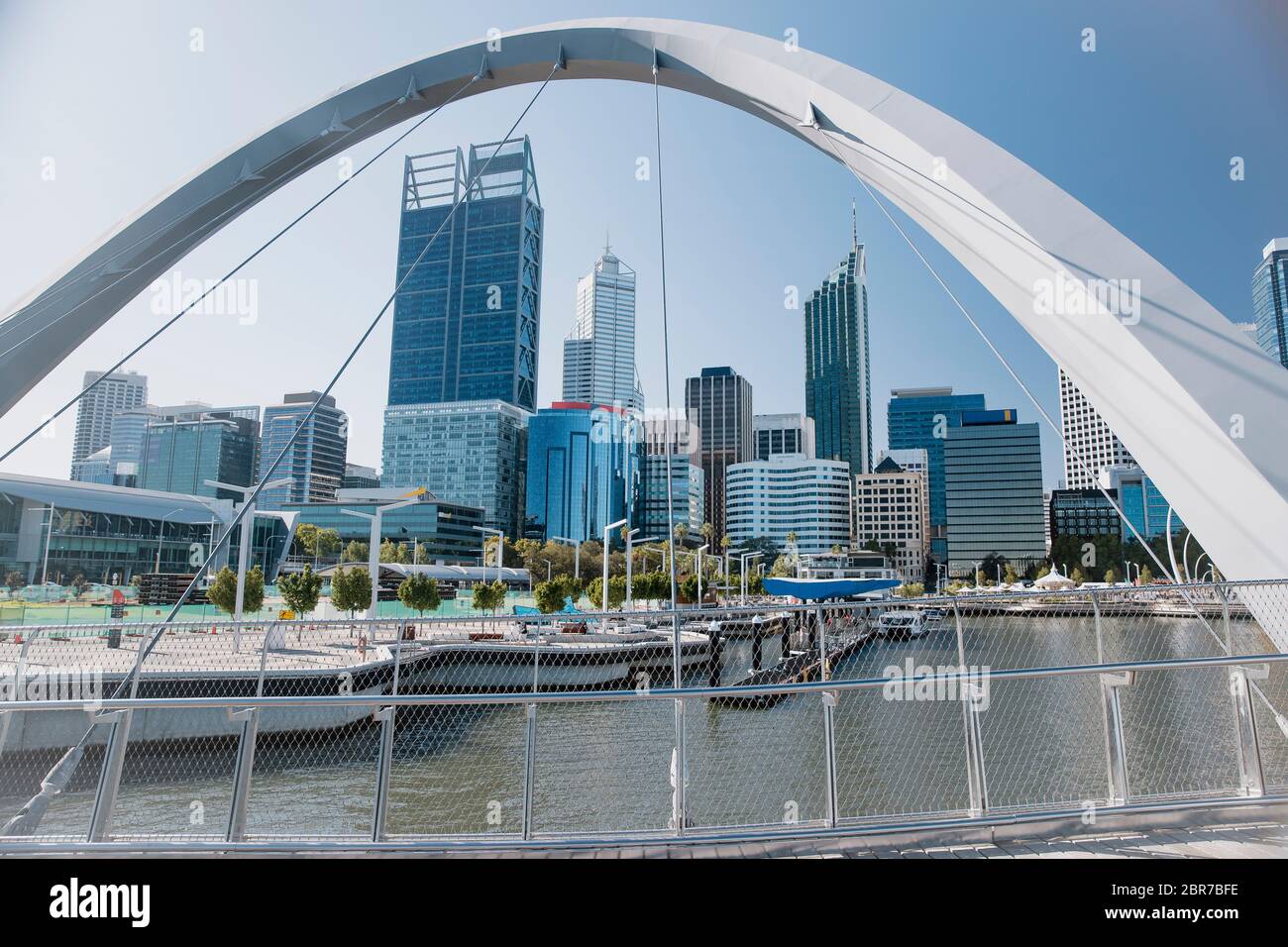 Taken on Queen Elizabeth Quay Bridge looking at the skyline of Perth. A ...