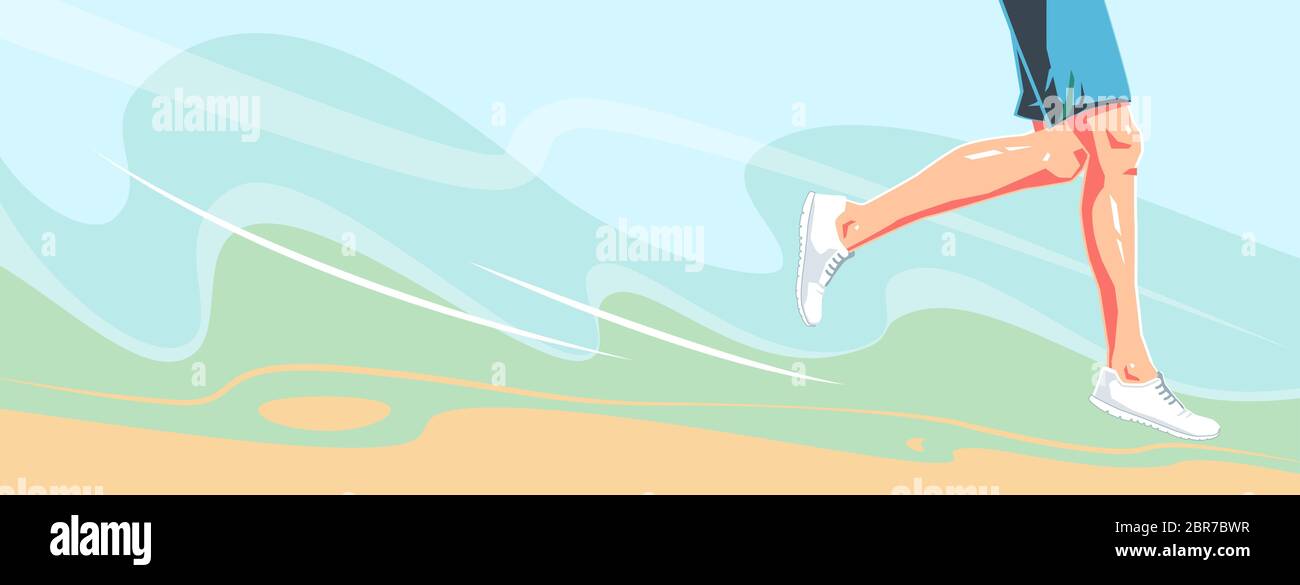 Runner on green background. Natural running. Healthy activity lifestyle ...