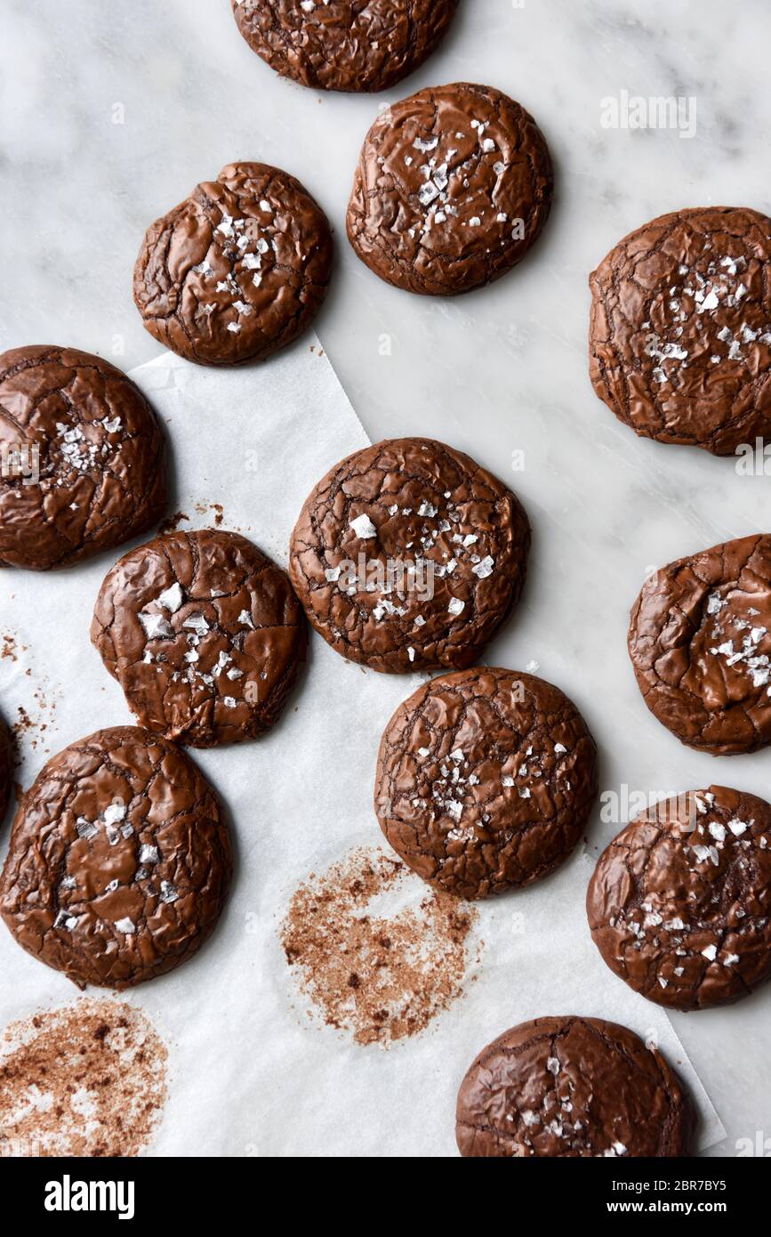 Sea Salt Flakes on Brownie Cookies Stock Photo - Alamy