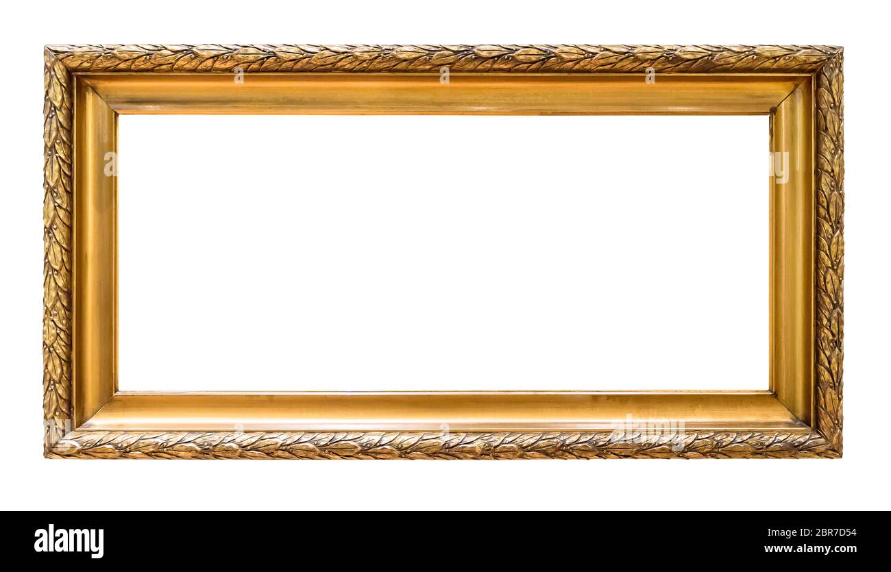 Rectangular golden decorative picture frame isolated on white ...