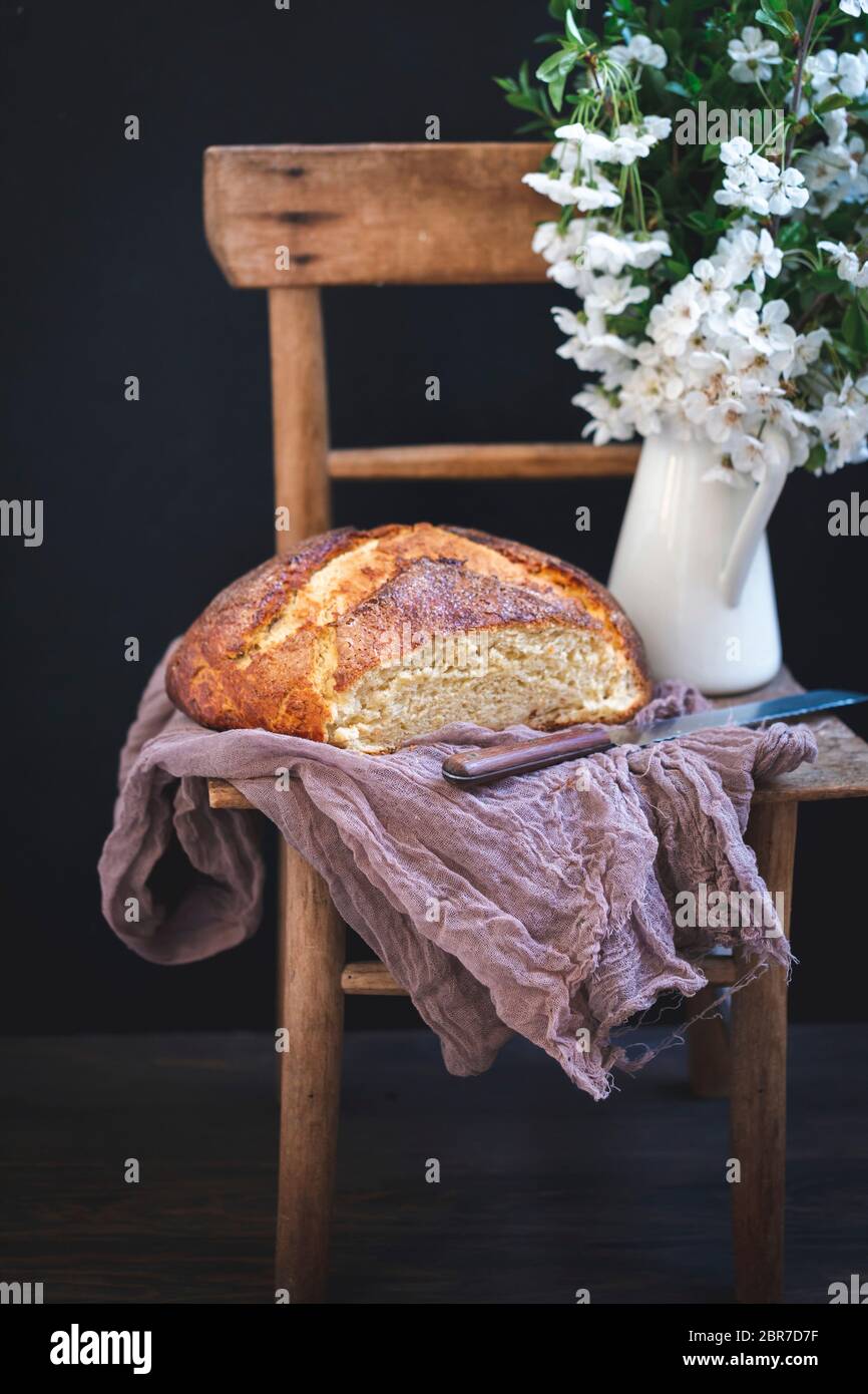 Homemade sweet Easter bread on a rustic chair Stock Photo - Alamy