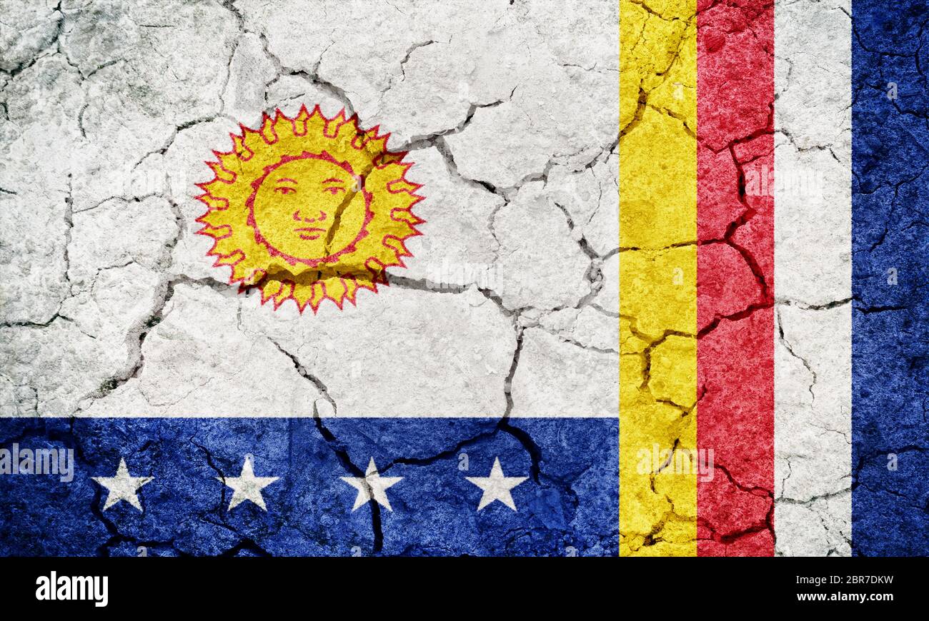 Vargas State flag, state of Venezuela, on dry earth ground texture ...