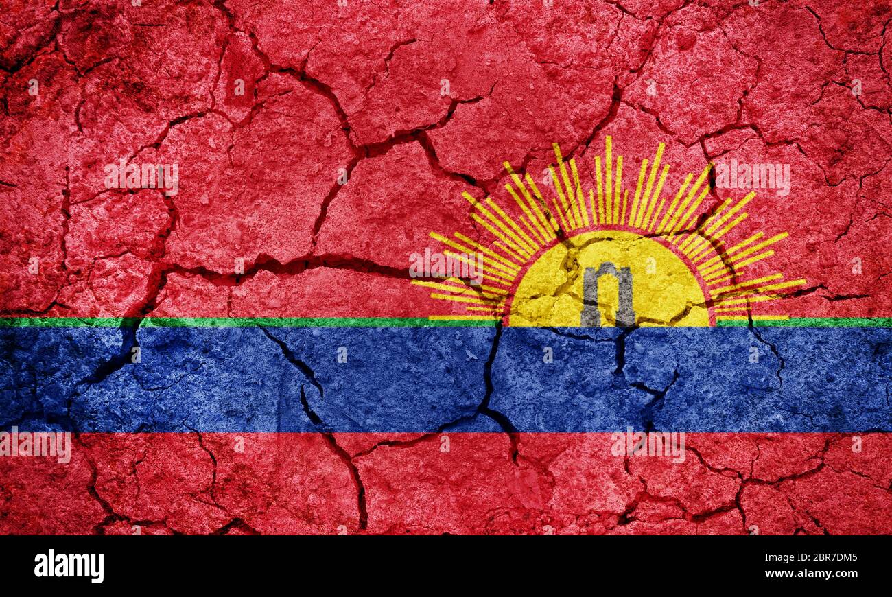 Carabobo State flag, state of Venezuela, on dry earth ground texture ...