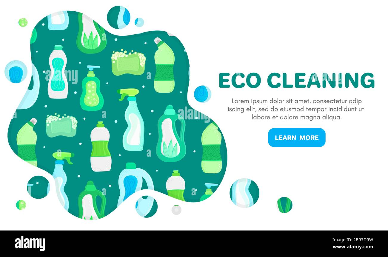 Vector background with eco friendly household cleaning supplies ...