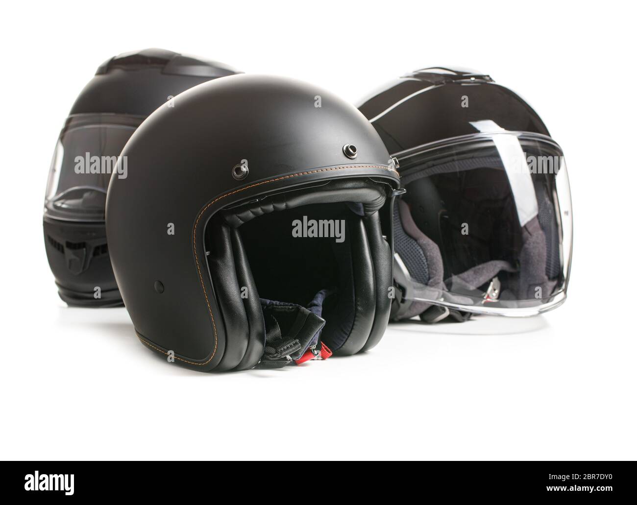 Three black motorcyle helmets isolated on white backgorund Stock Photo ...