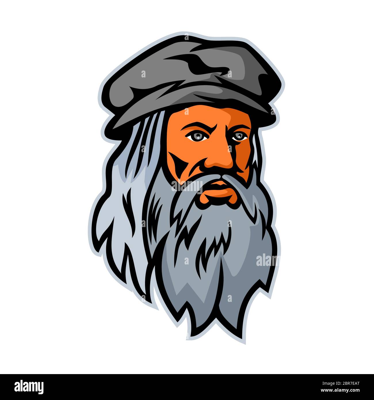 Mascot icon illustration of head of Leonardo di ser Piero da Vinci ...