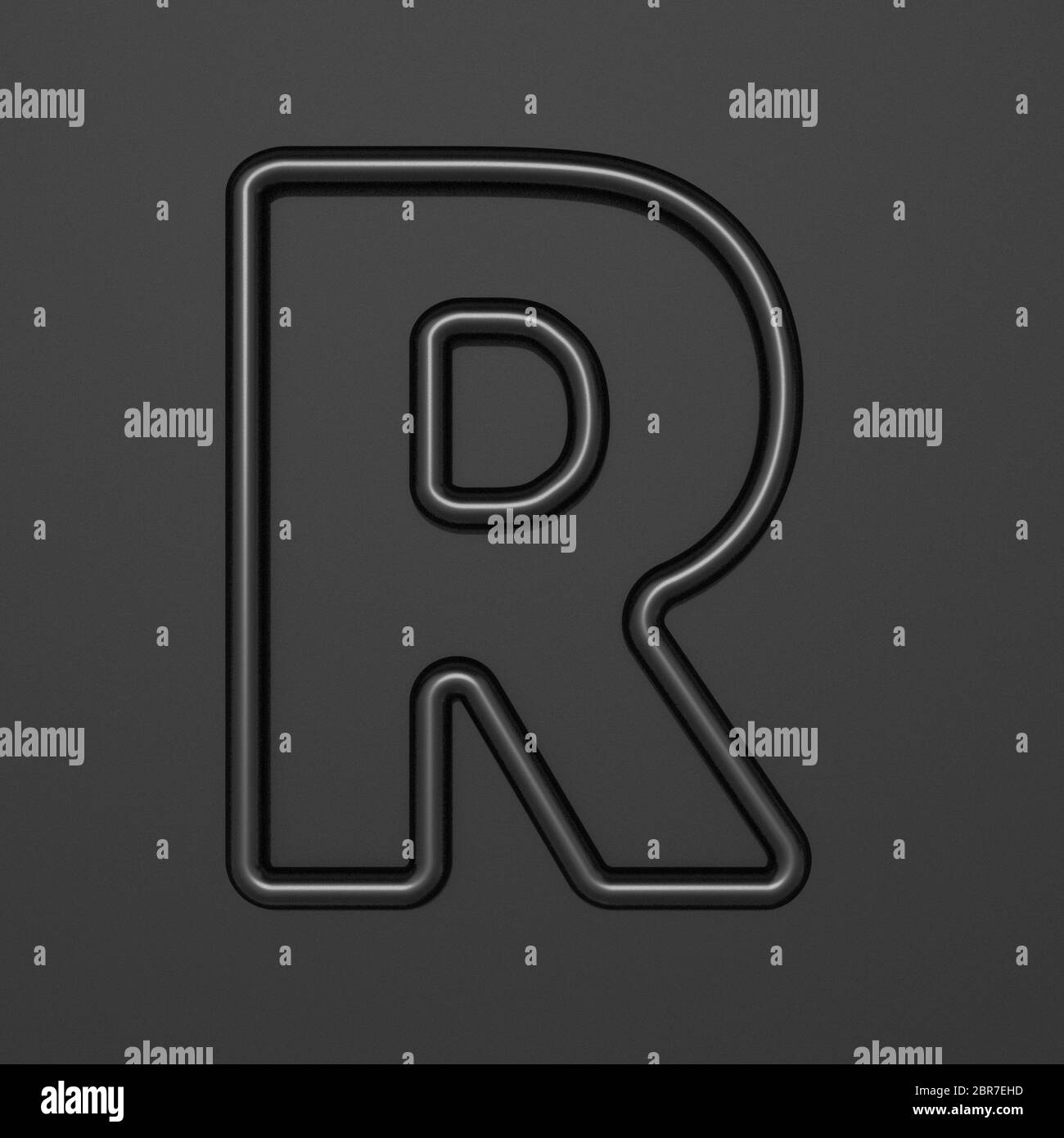 Black outline font Letter R 3D illustration on black background Stock ...