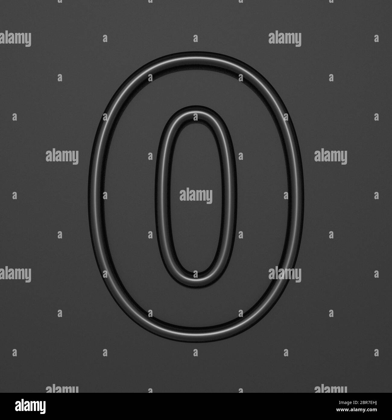 Black outline font Number 0 ZERO 3D illustration on black background ...