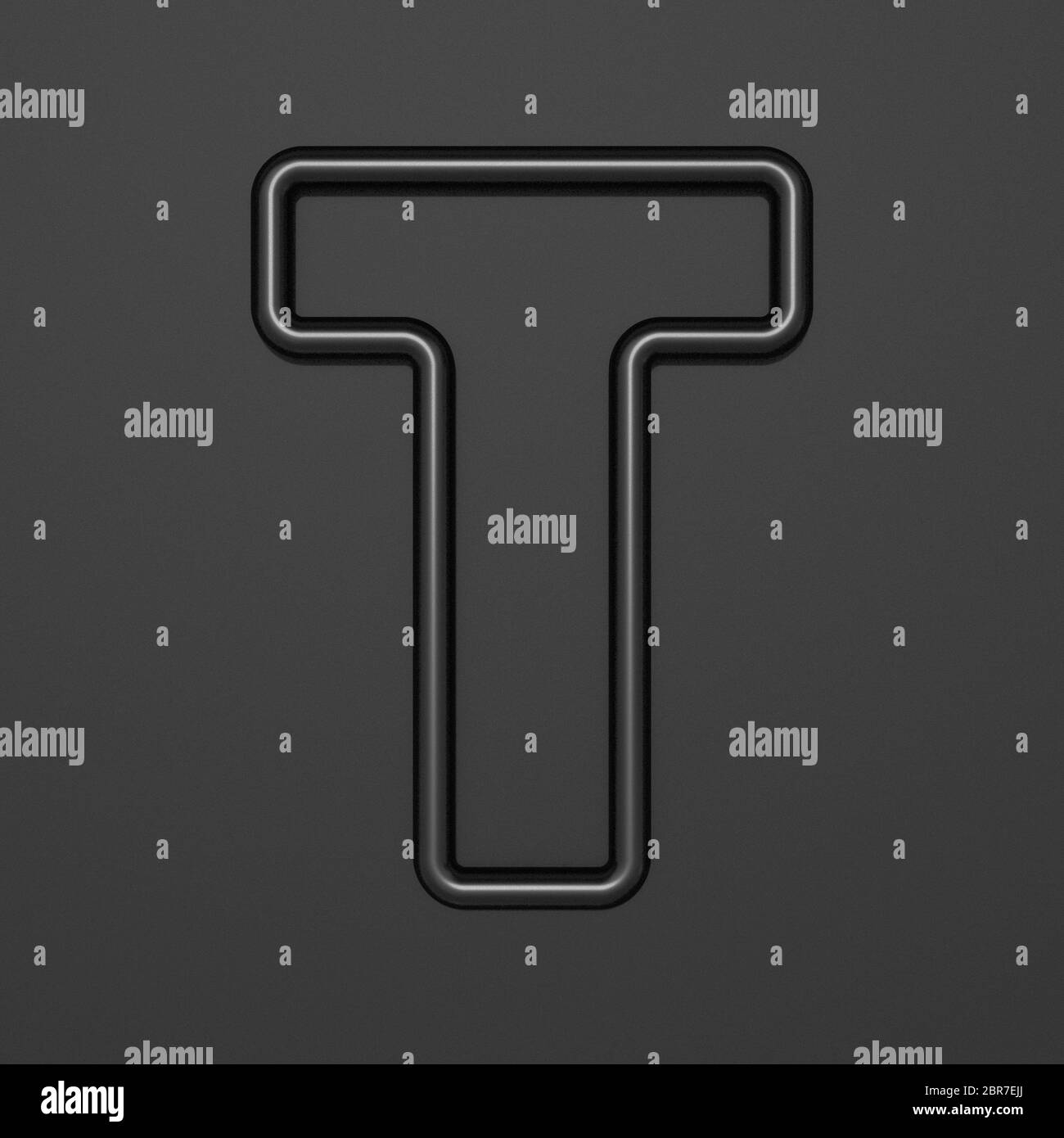 Black outline font Letter T 3D illustration on black background Stock ...
