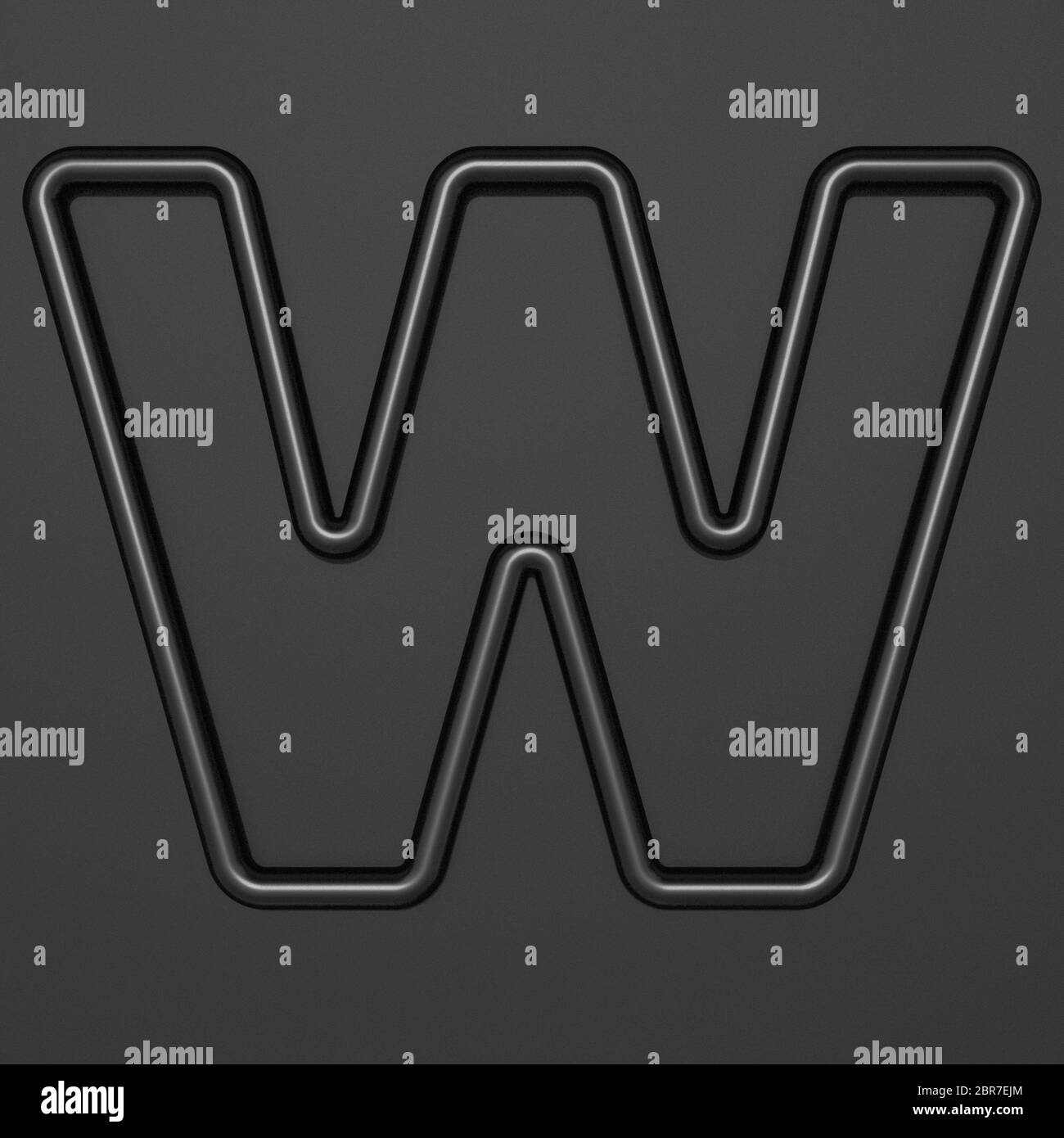 Black outline font Letter W 3D illustration on black background Stock ...