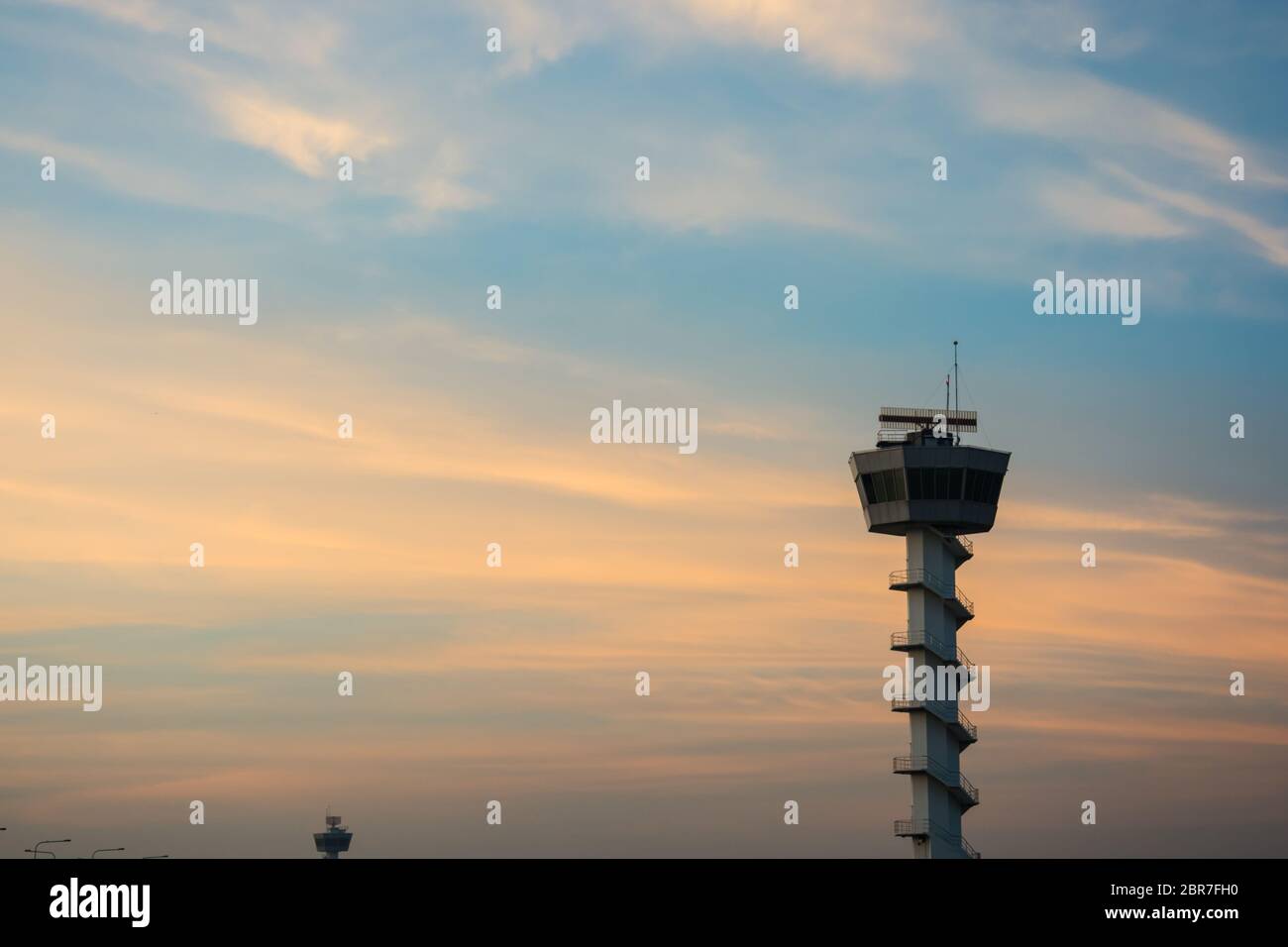 Air Traffic Control tower Sunset Sky Stock Photo - Alamy
