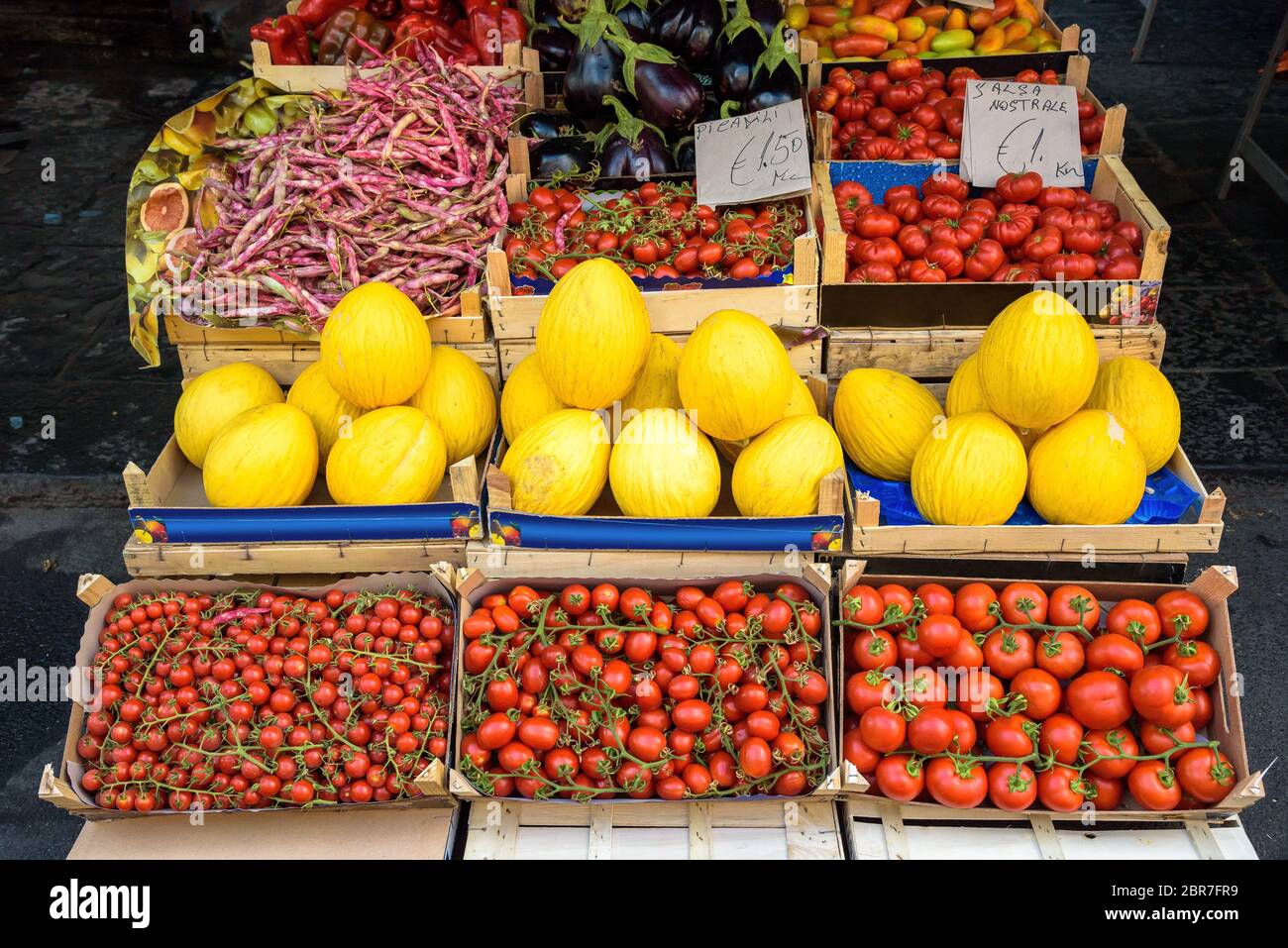 Fresh fruits and vegetables at the italian market in Catania, Sicily ...