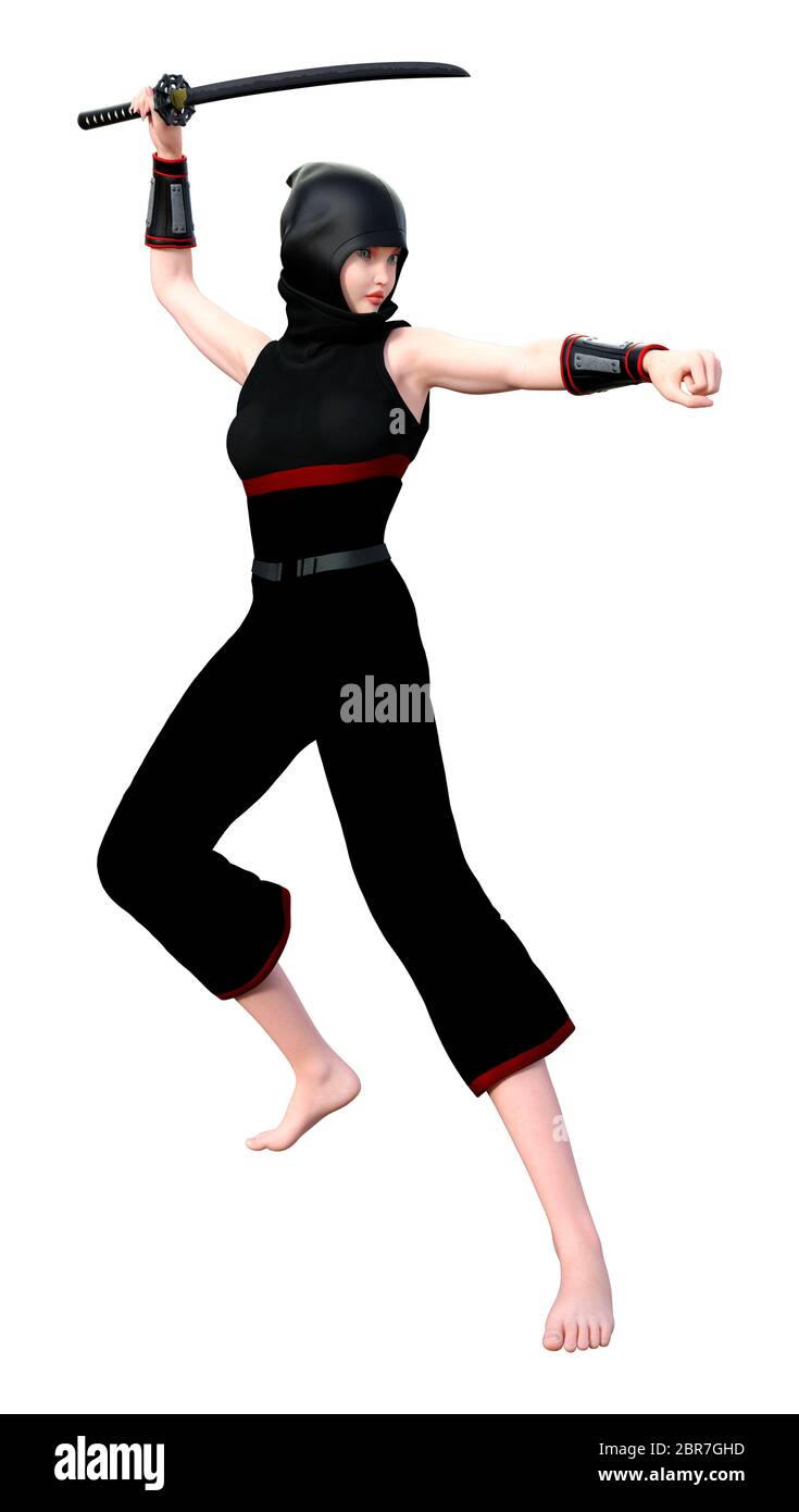3D rendering of a female ninja isolated on white background Stock Photo ...